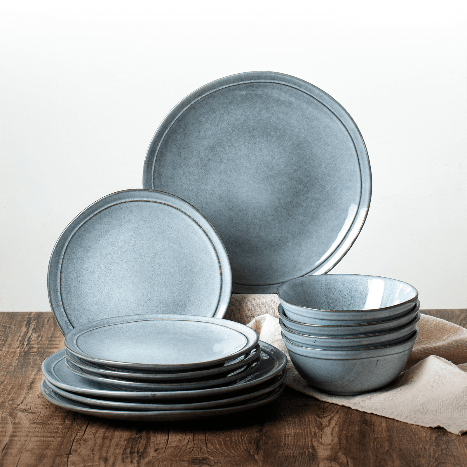 Famiware Aegean 12-Piece Stoneware Dinnerware Set, Plates and Bowls Set ...