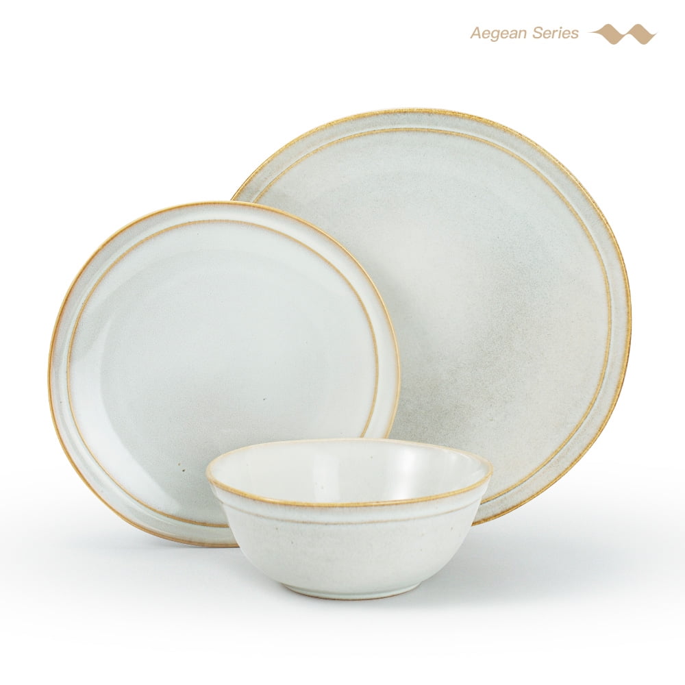Famiware Aegean 12-Piece Stoneware Dinnerware Set, Plates and Bowls Set ...