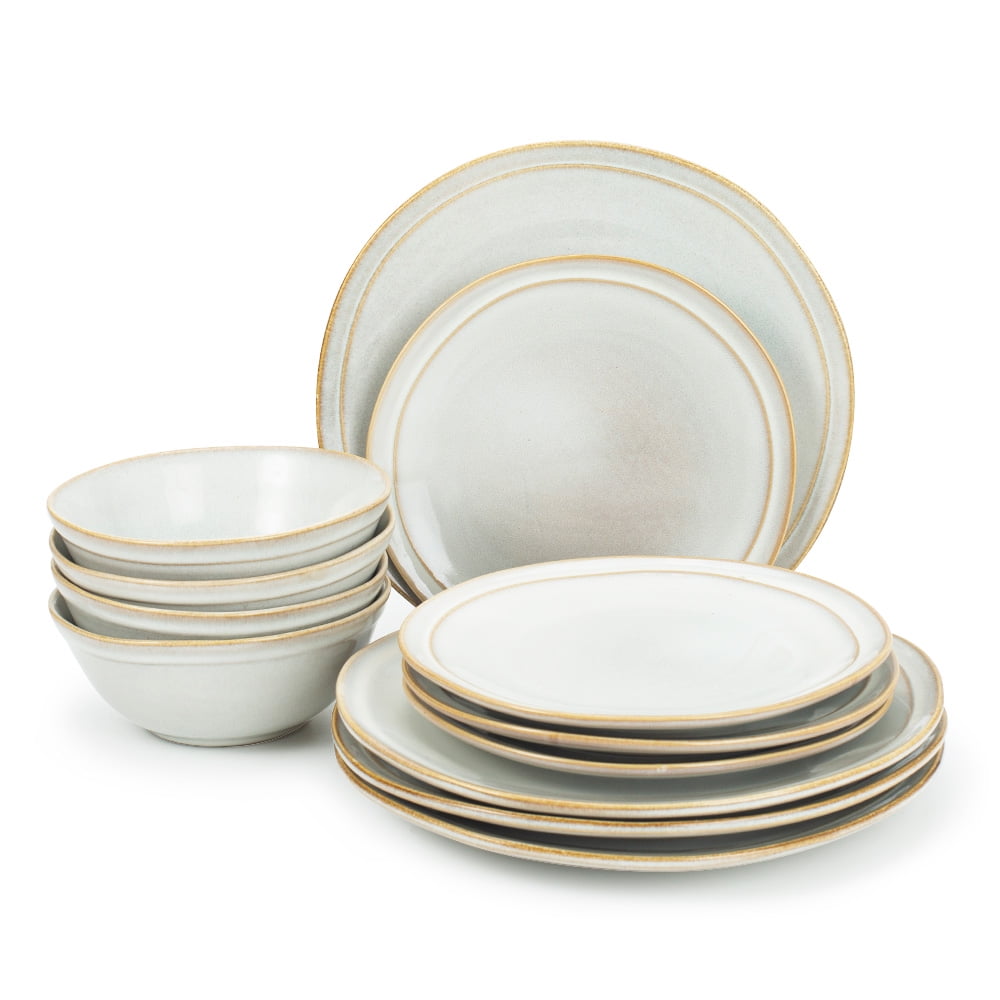 Famiware Aegean 12-Piece Stoneware Dinnerware Set, Plates and Bowls Set ...