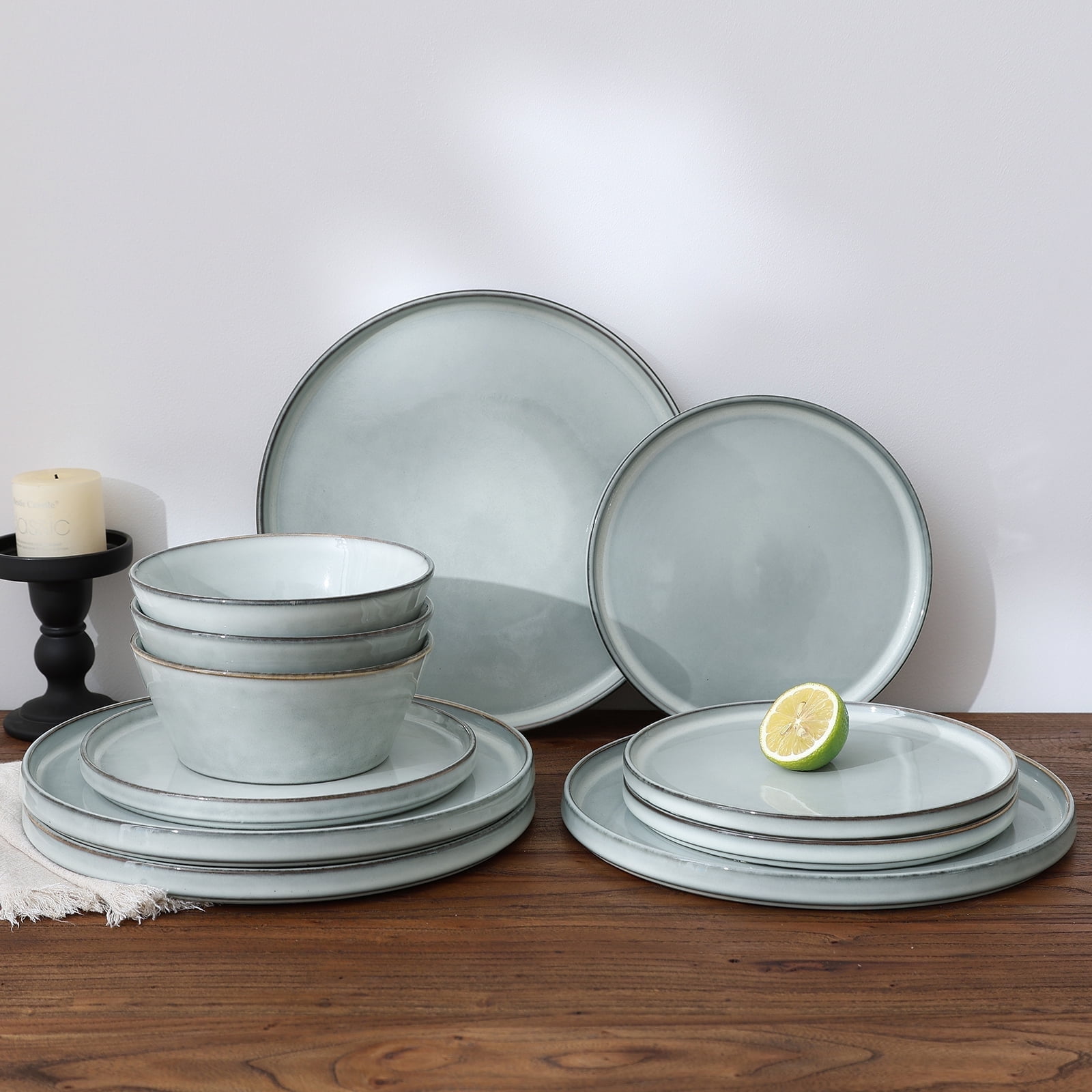 Famiware Annecy Plates and Bowls Sets, Dinnerware Set for 4, 12 Pieces ...