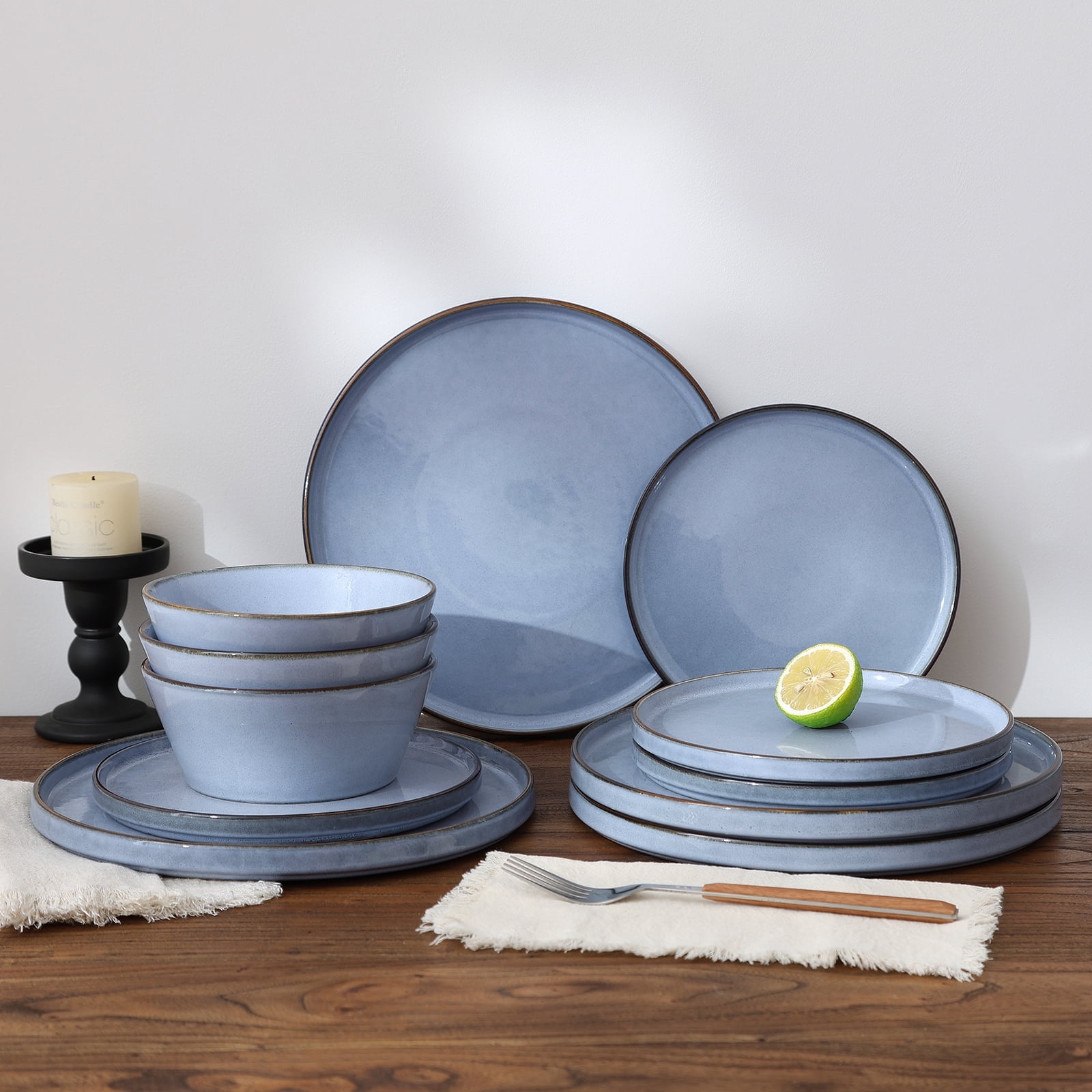 Free Shipping! Famiware Annecy Blue Dish Set for 4, 12 Pieces Stoneware ...