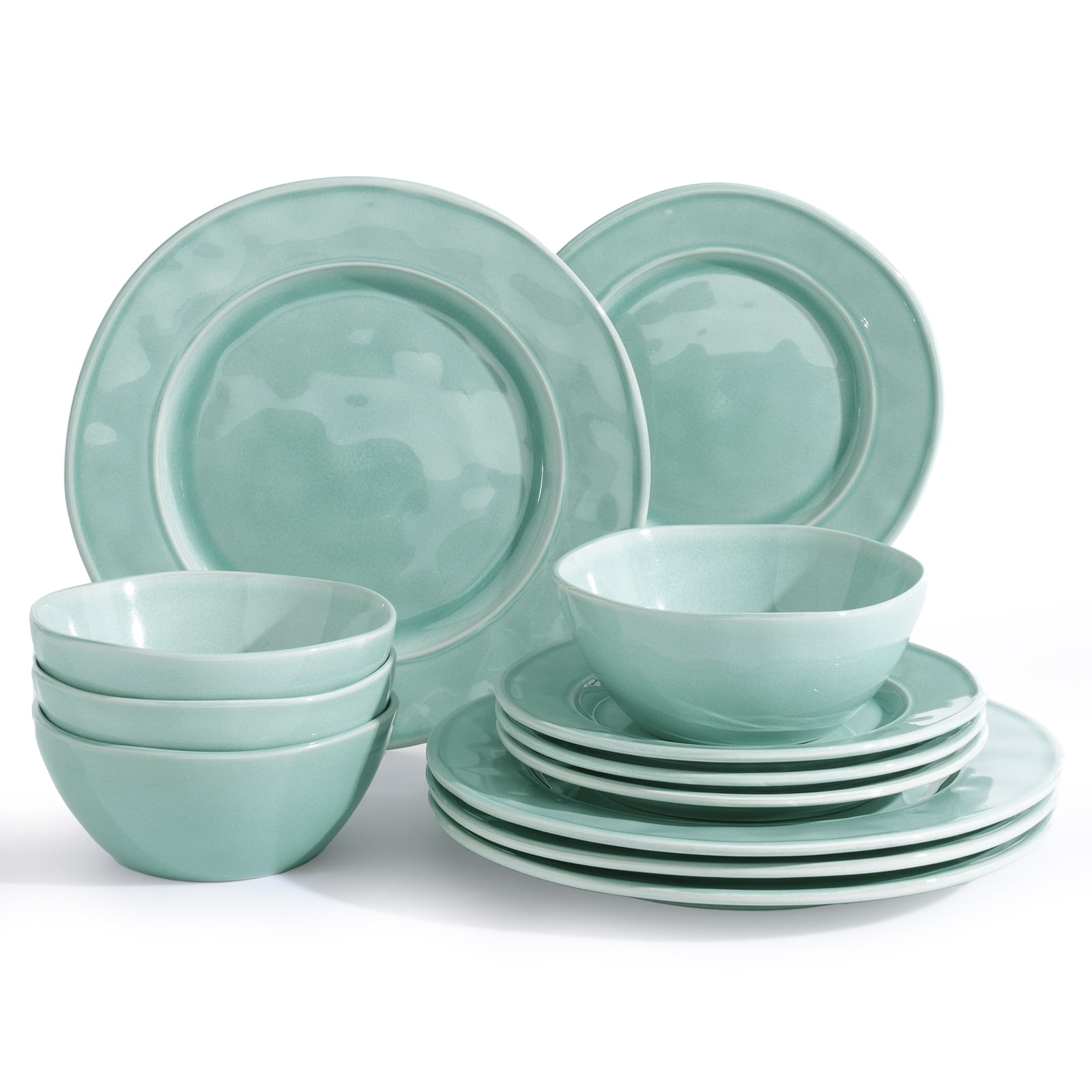 Famiware Aurora 12 Piece Dinnerware Set, Stoneware Plates and Bowls Set ...