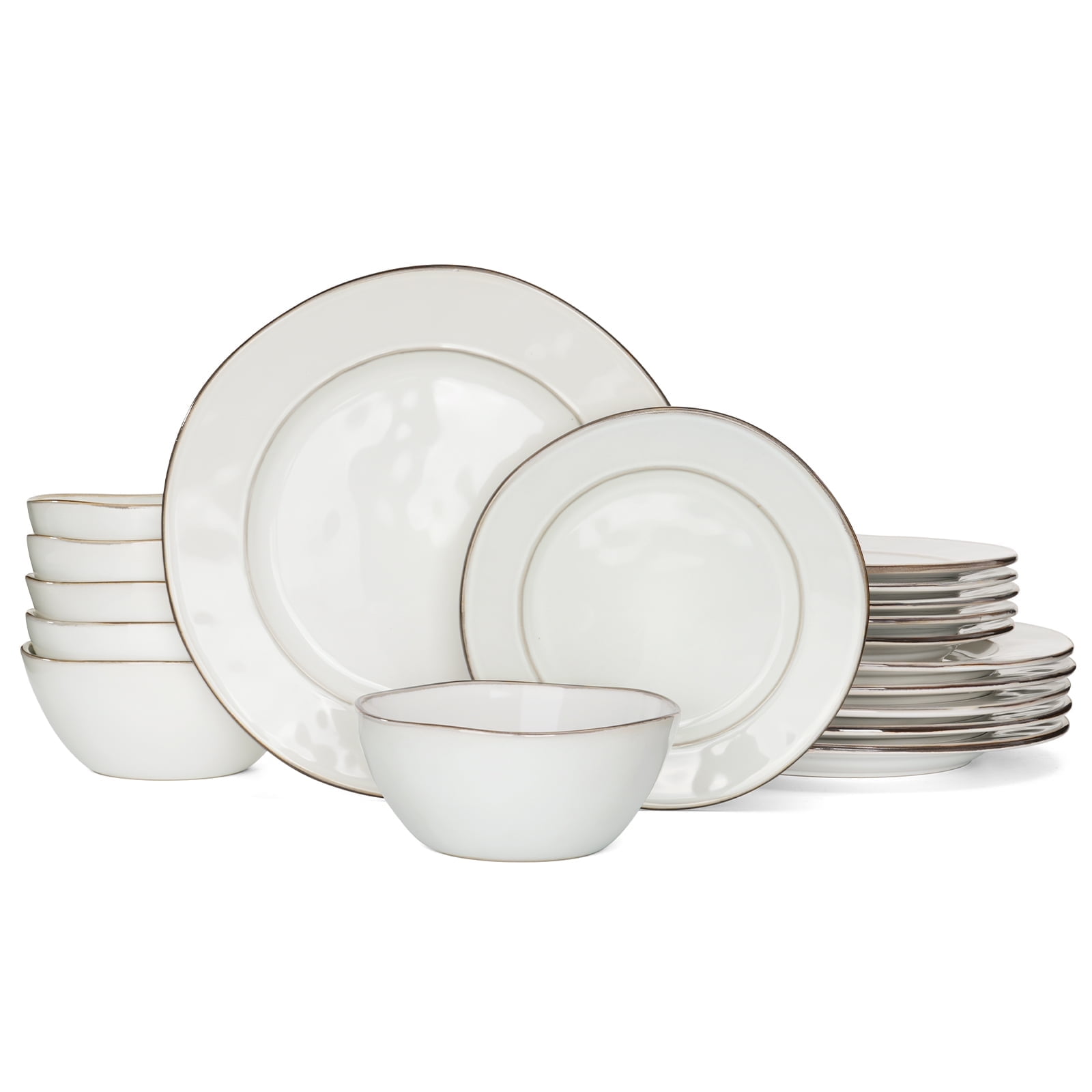 Famiware Aurora Stoneware Dinnerware Sets, 18-Piece Dish Set, Pearl ...