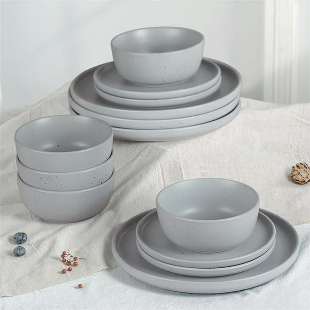 Famiware Dawn 12 Piece Dinnerware Sets, Matte Dishes, Kitchen Dining ...