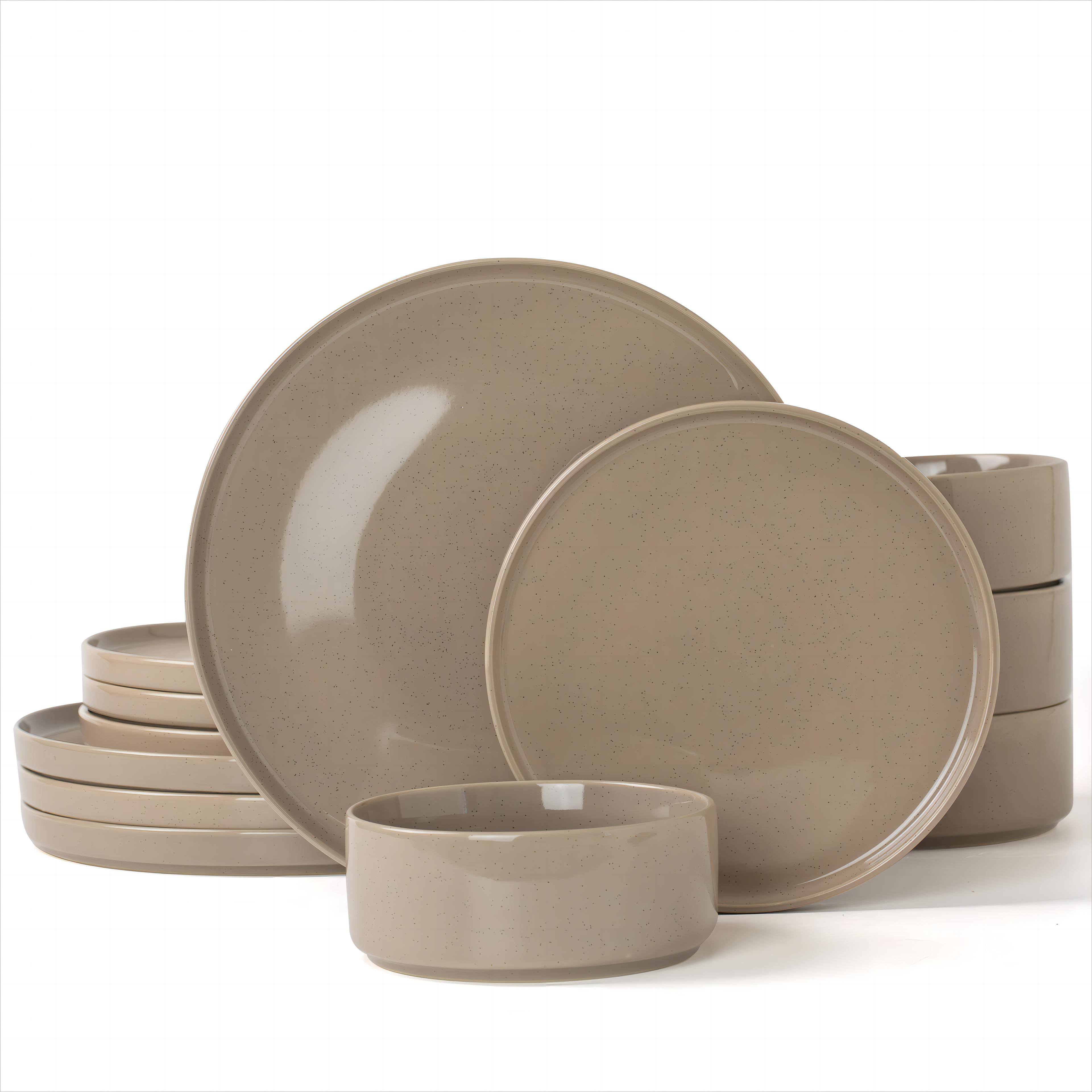 Free Shipping! Famiware 12 Piece Dinnerware Set, Stoneware Plates and ...
