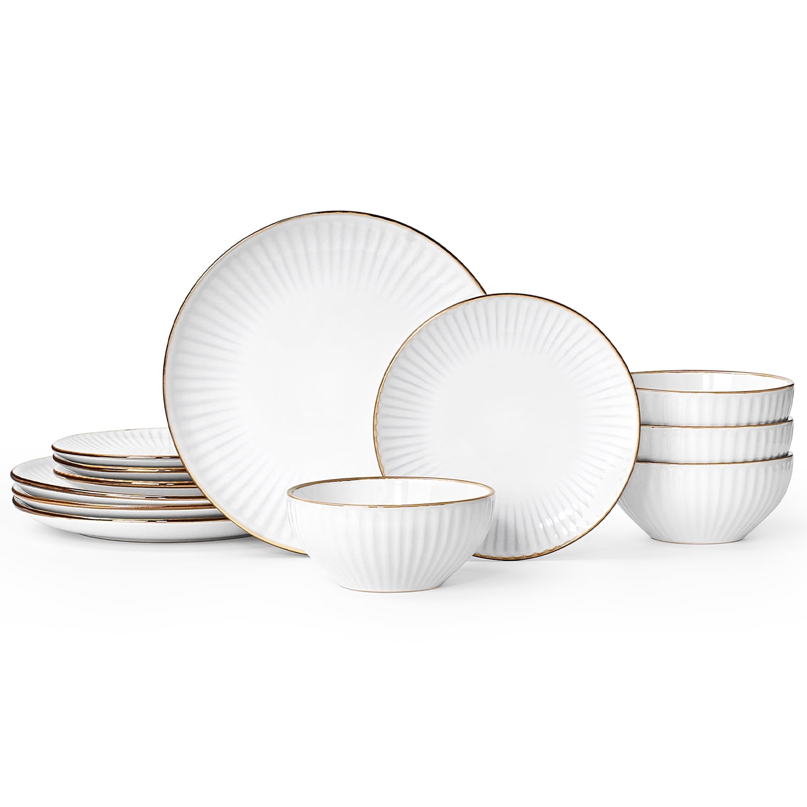 Famiware Eden Stoneware Dinnerware Sets, 12-Piece Dish Set, White ...