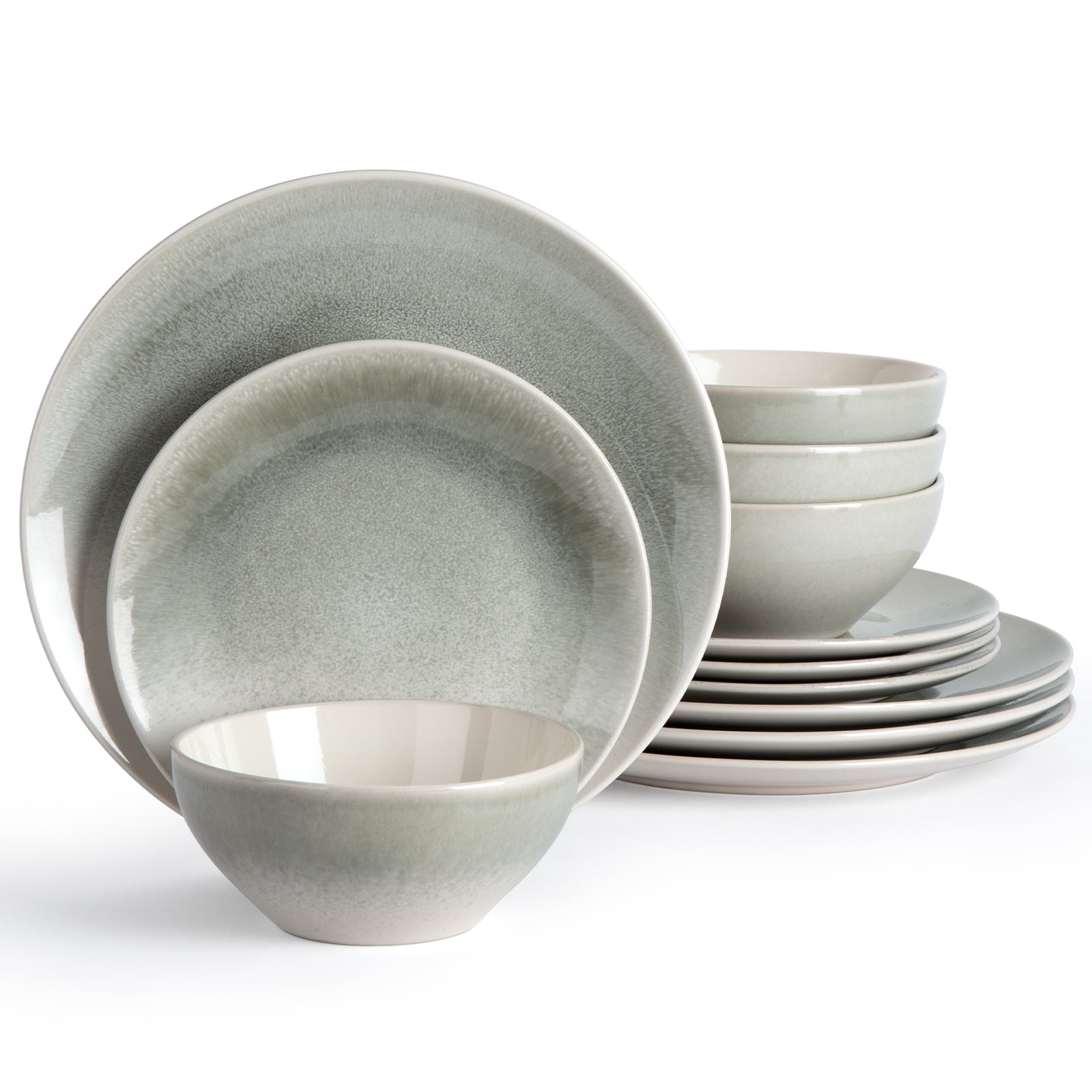 Famiware Glacier Stoneware Dinnerware Sets, 12-Piece Dish Set, Sage ...
