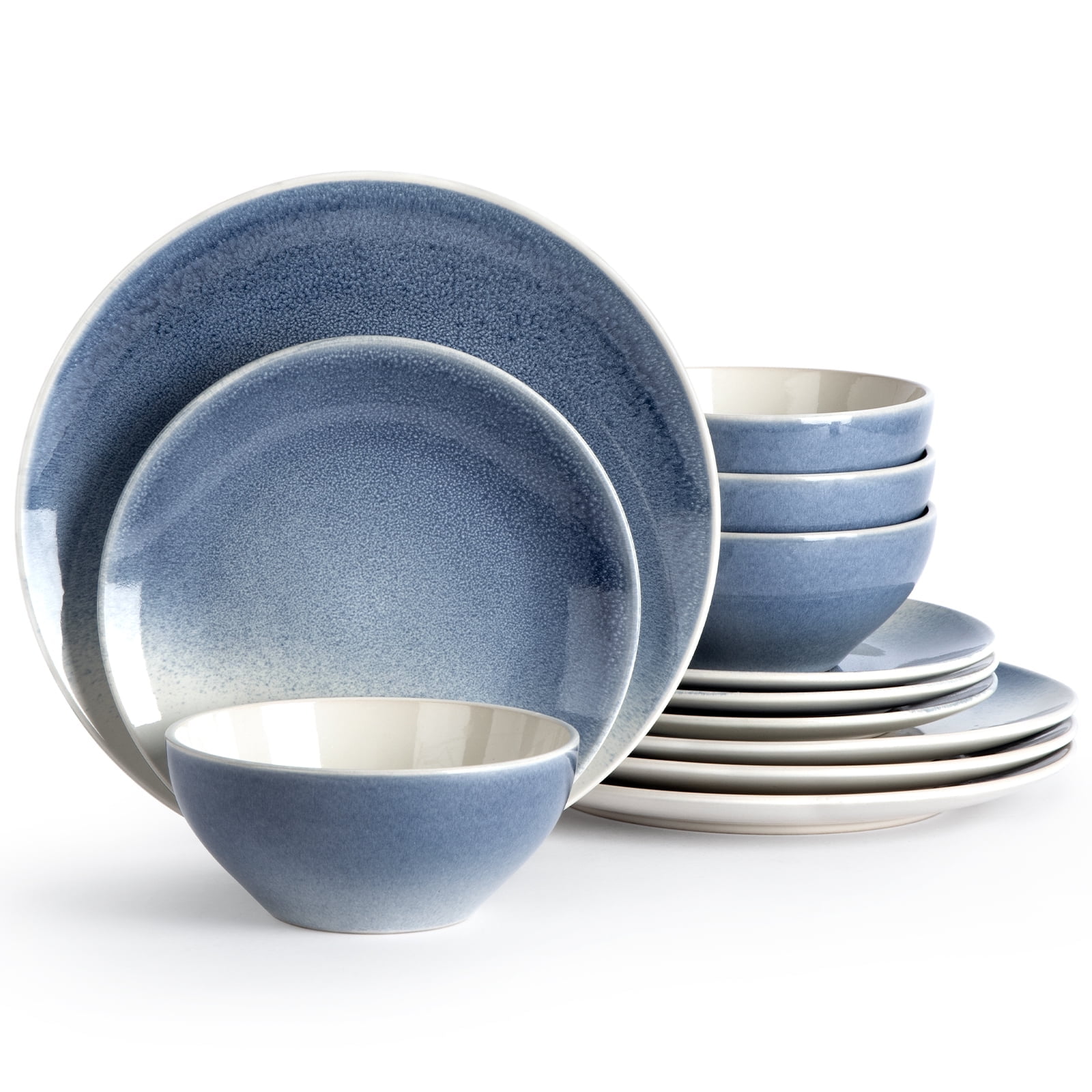 Famiware Glacier Stoneware Dinnerware Sets, 12-Piece Dish Set, Prussian ...