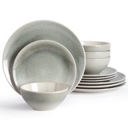 Elama Rustic Birch 16 Piece Stoneware Dinnerware Set in Red - Walmart.com