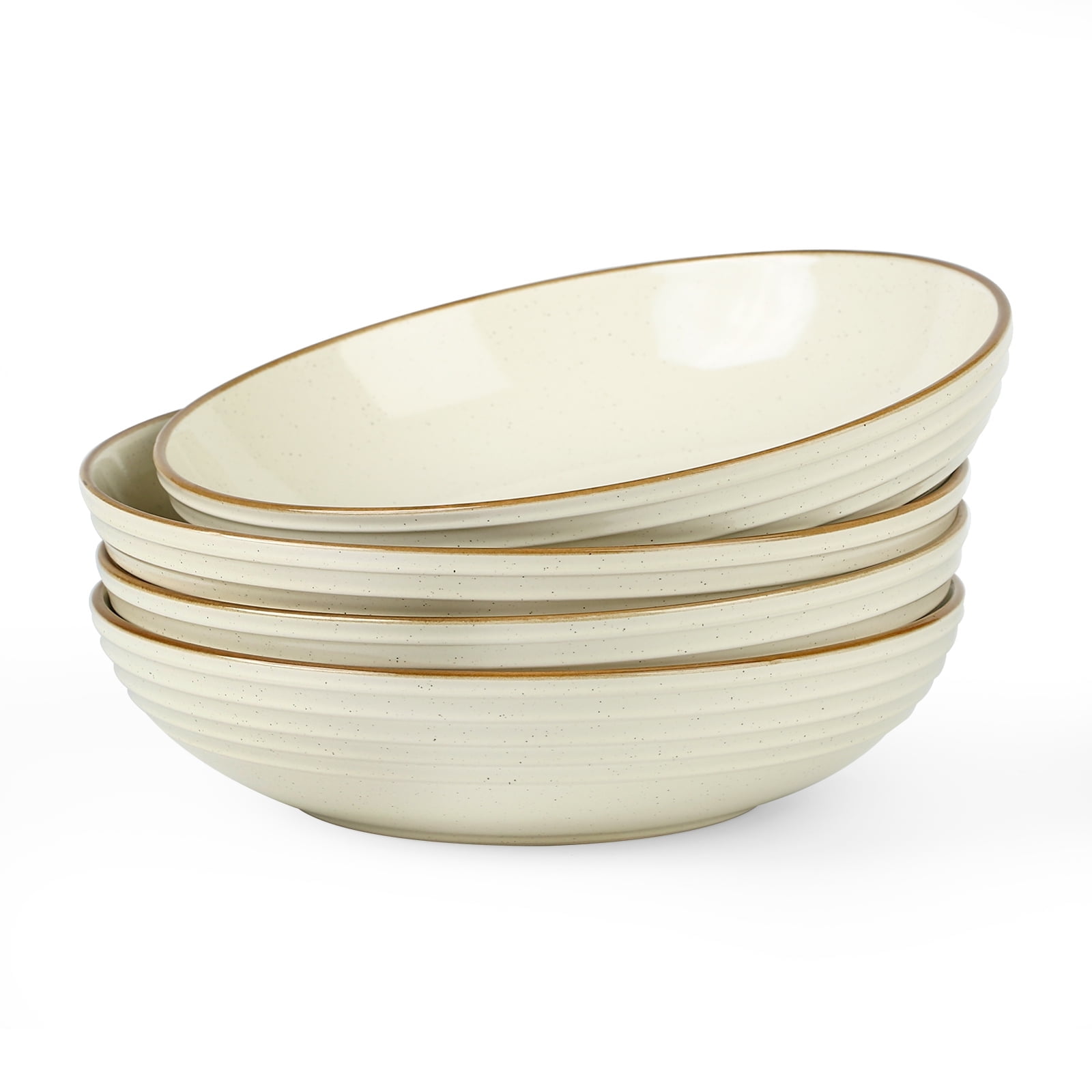 Famiware Jupiter 4-Piece Stoneware 30 oz Pasta Bowls Sets, Vanilla ...