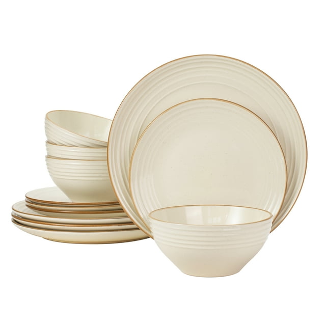 Famiware Jupiter 12 Piece Stoneware Dinnerware Set, Plates and Bowls ...