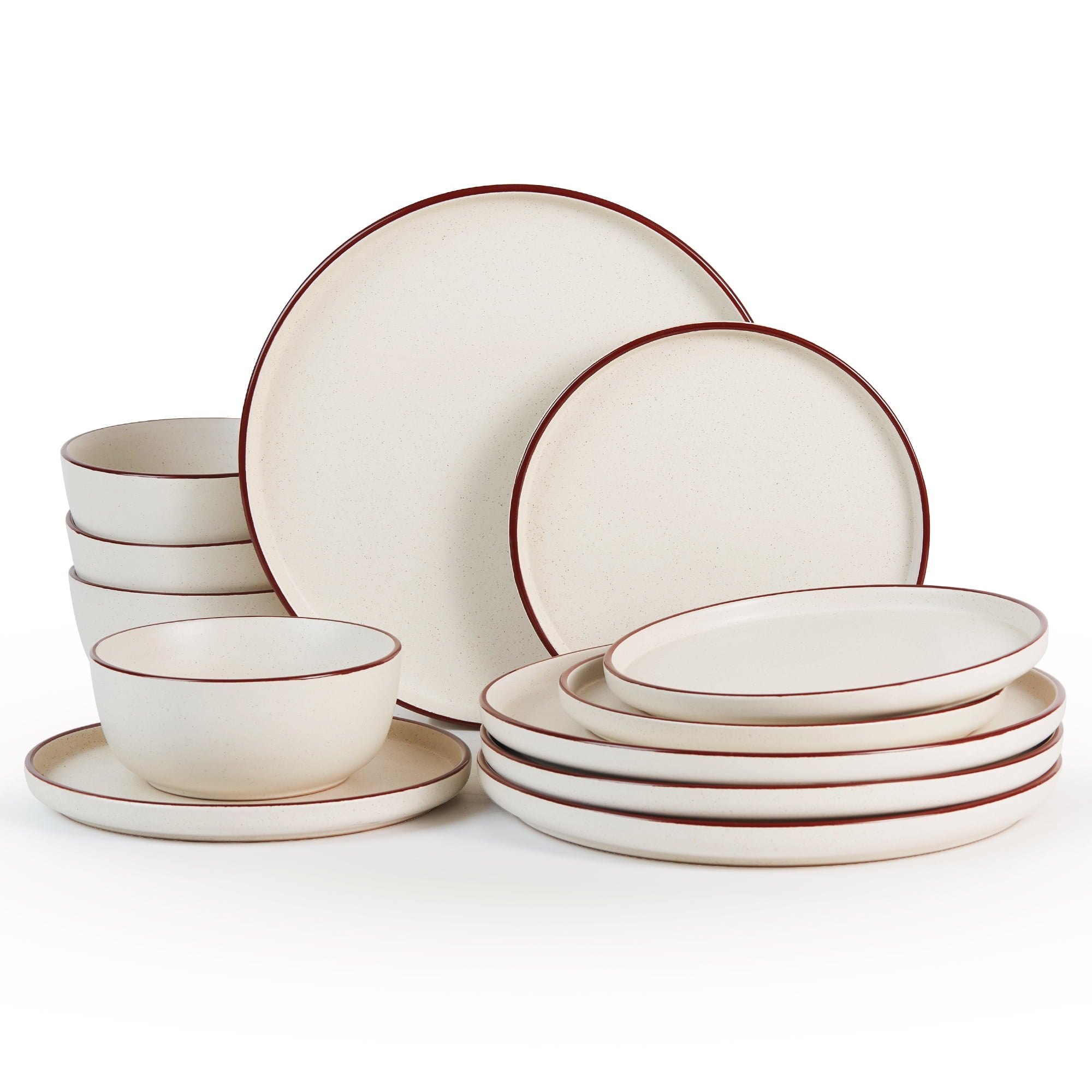 Famiware Moonbeam Stoneware Dinnerware Sets,12-Piece Dish Set,Quartz ...