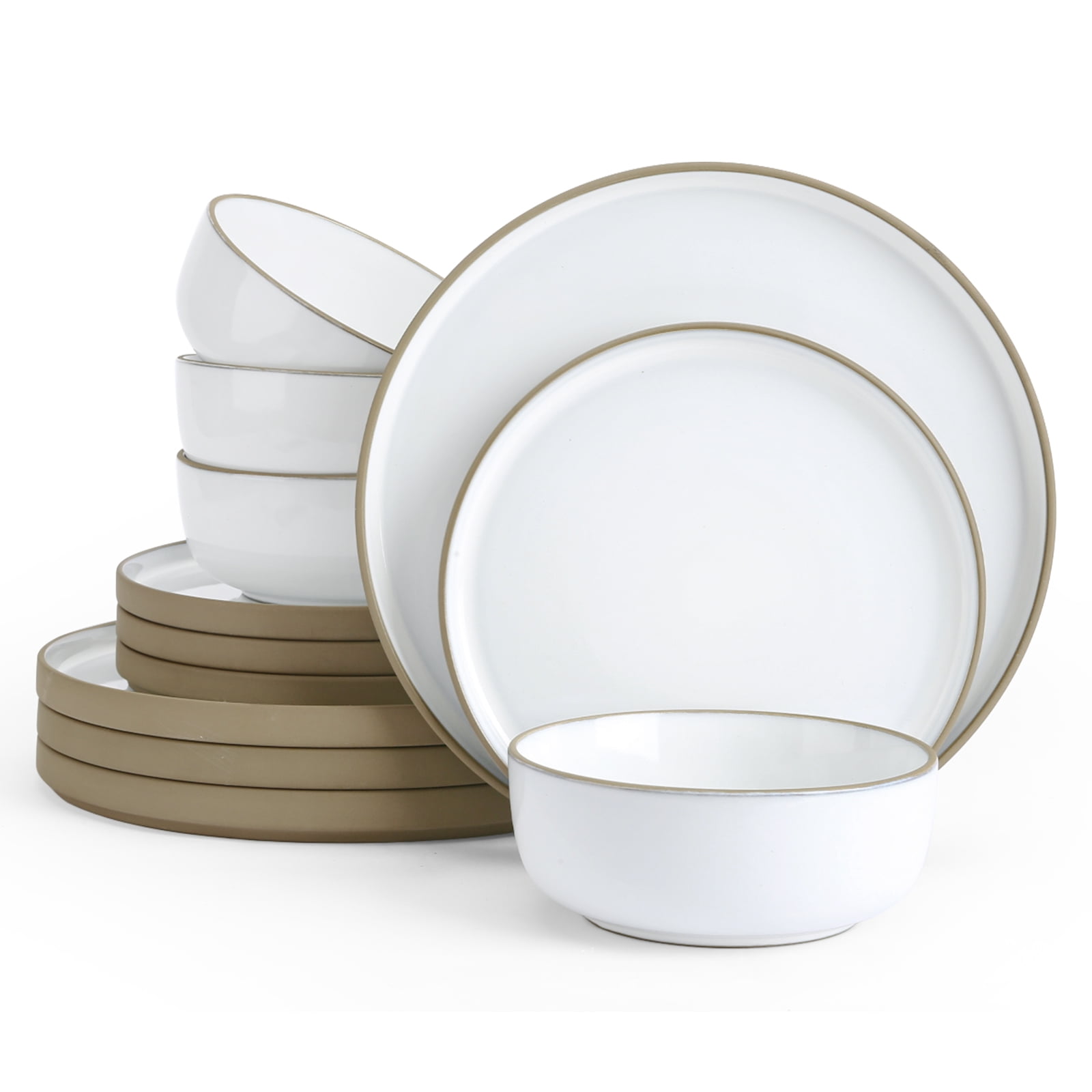 Famiware Nature 12-Piece Dinnerware Sets, Stoneware Dish Set, Snowy ...