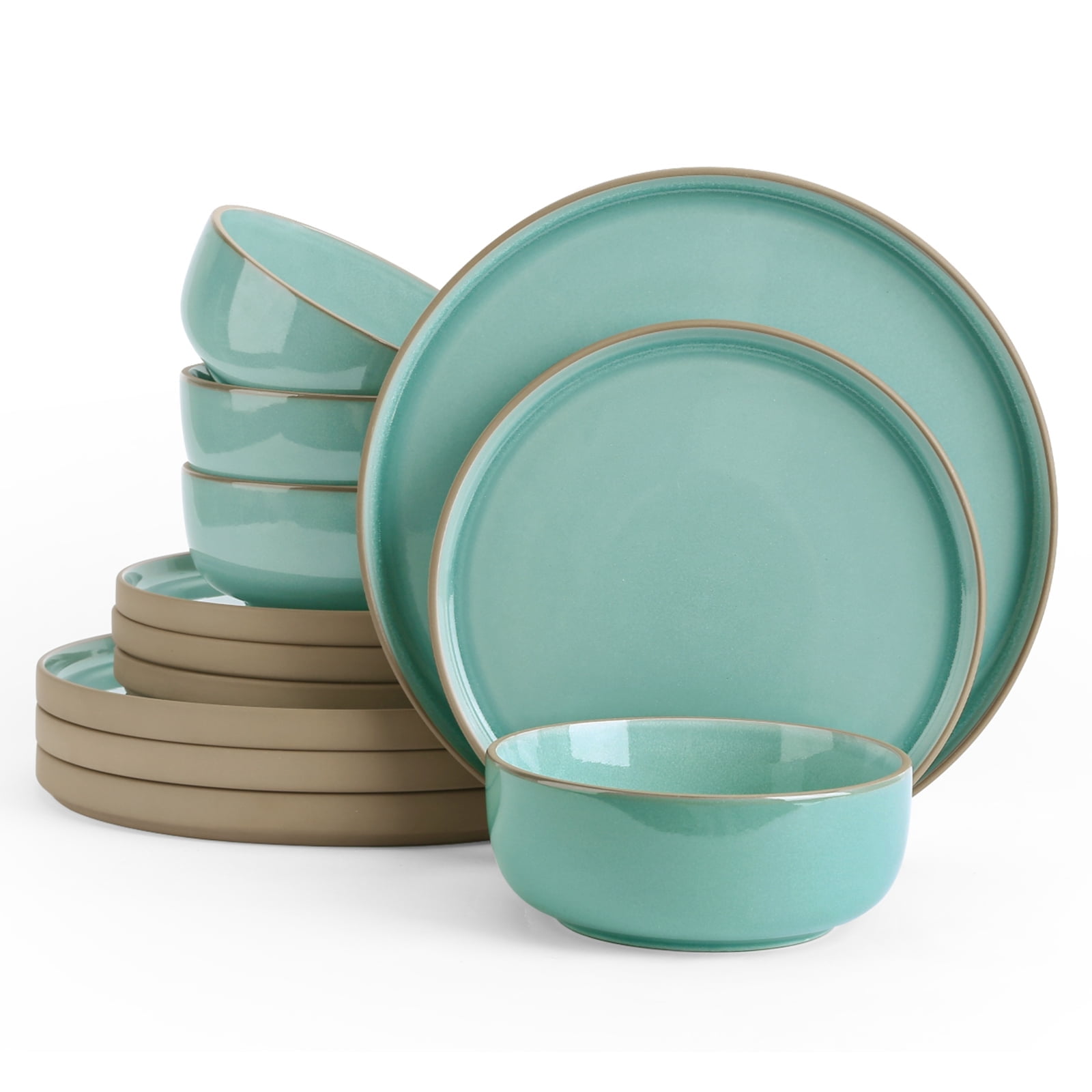 Famiware Nature 12-Piece Dinnerware Sets, Stoneware Dish Set, Verdure ...