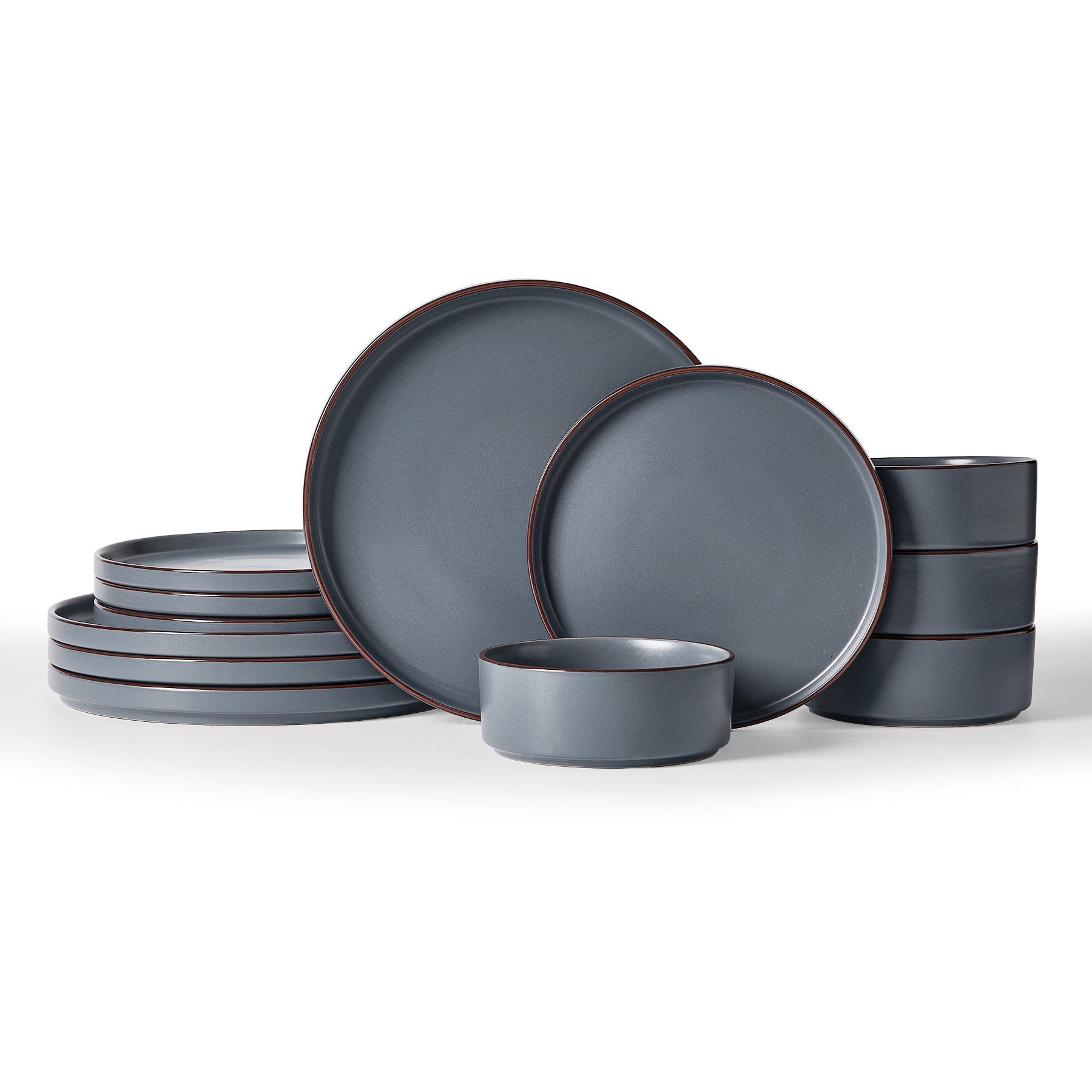 Famiware Nebula Stoneware Dinnerware Sets, 12-Piece Dish Set, Charcoal ...