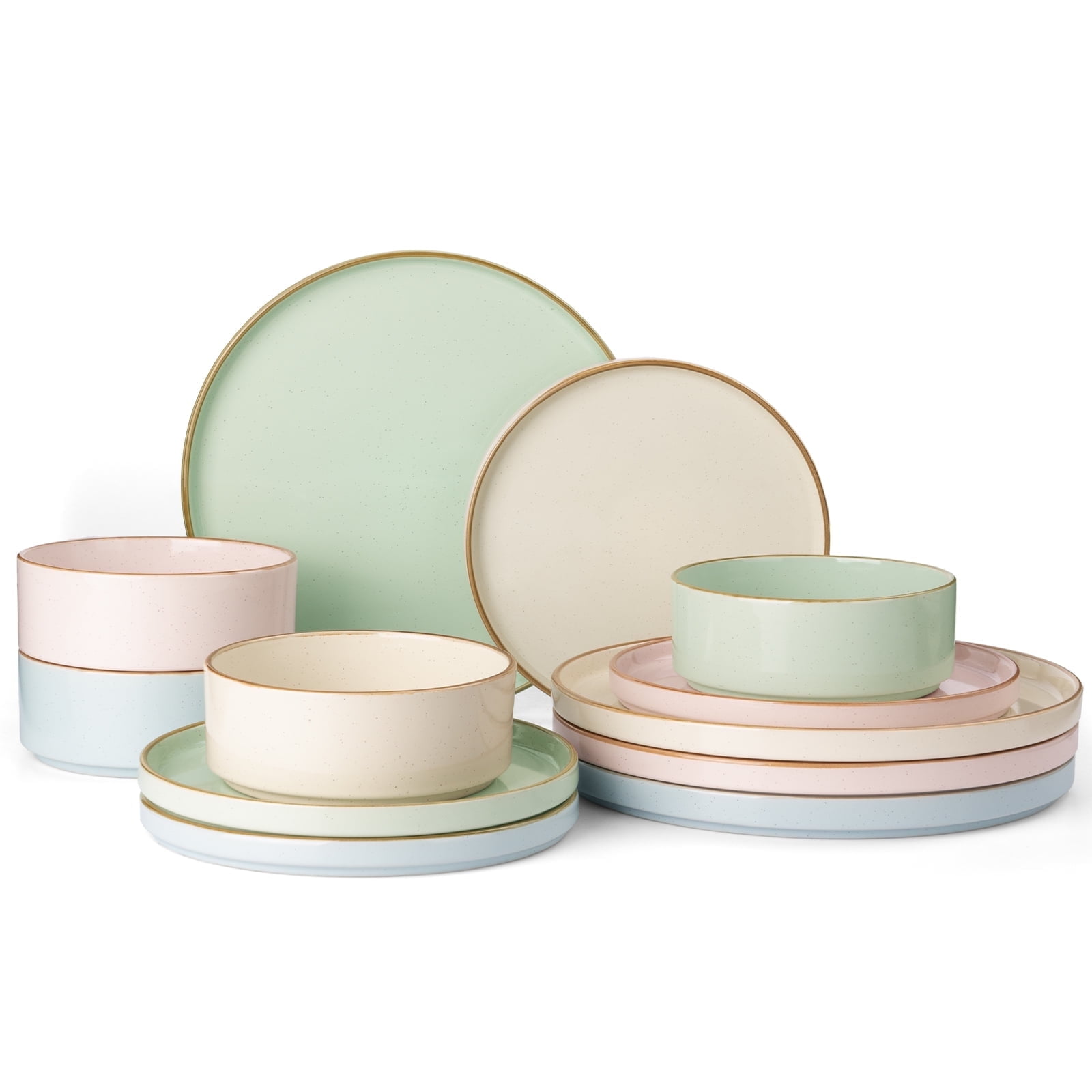 Famiware Nebula Stoneware Dinnerware Sets, 12-Piece Dish Set ...