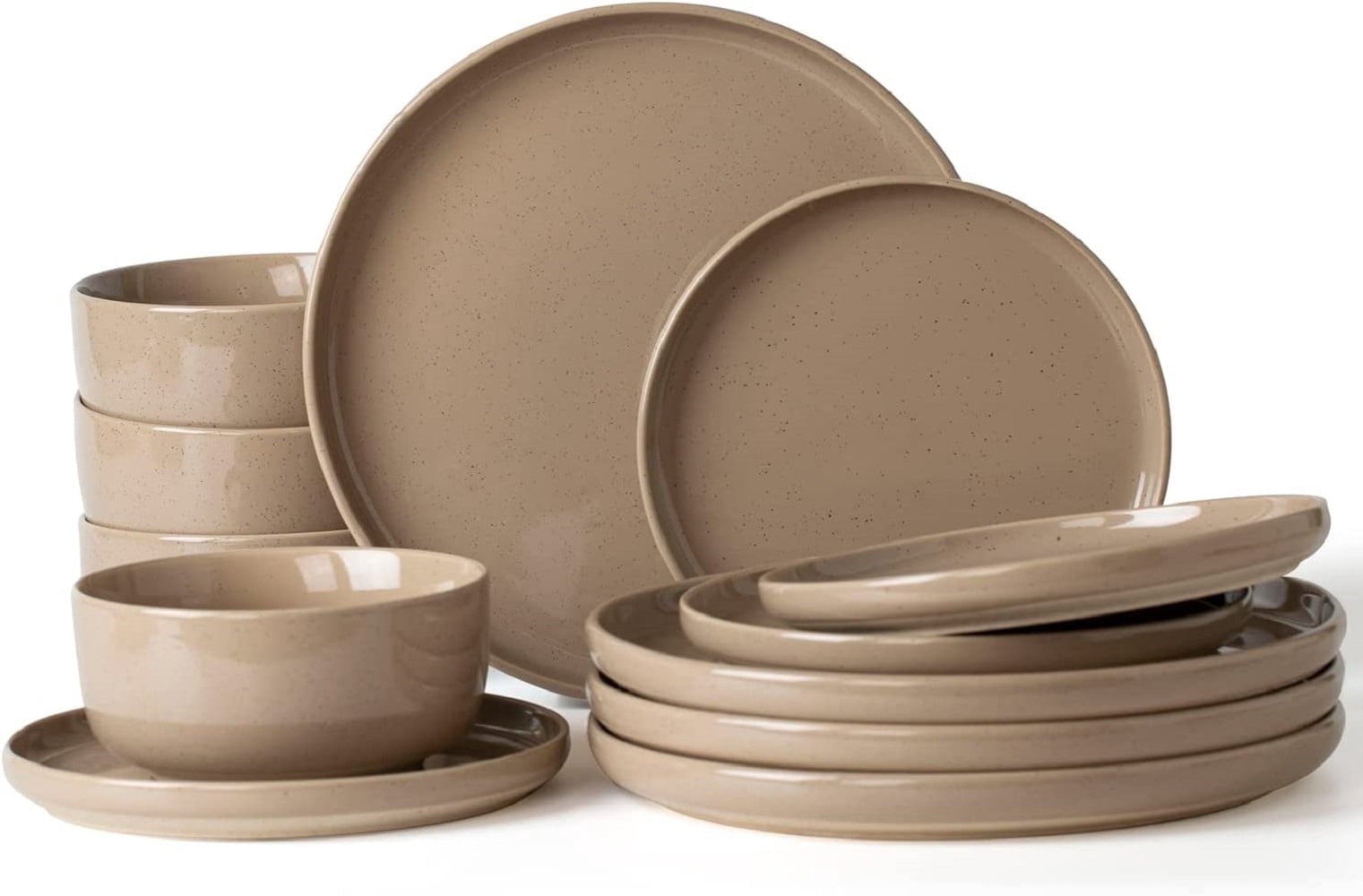 Famiware Plates and Bowls Set, 12 Piece Stoneware Dinnerware Sets ...