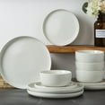 Famiware 12 Piece White Stoneware Dinnerware Sets for Kitchen Dining ...