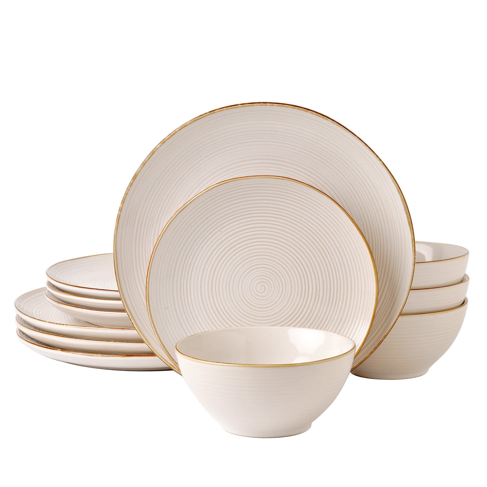 Famiware Stoneware Dinnerware Sets, 12 Piece Plates Bowls Set for 4 ...