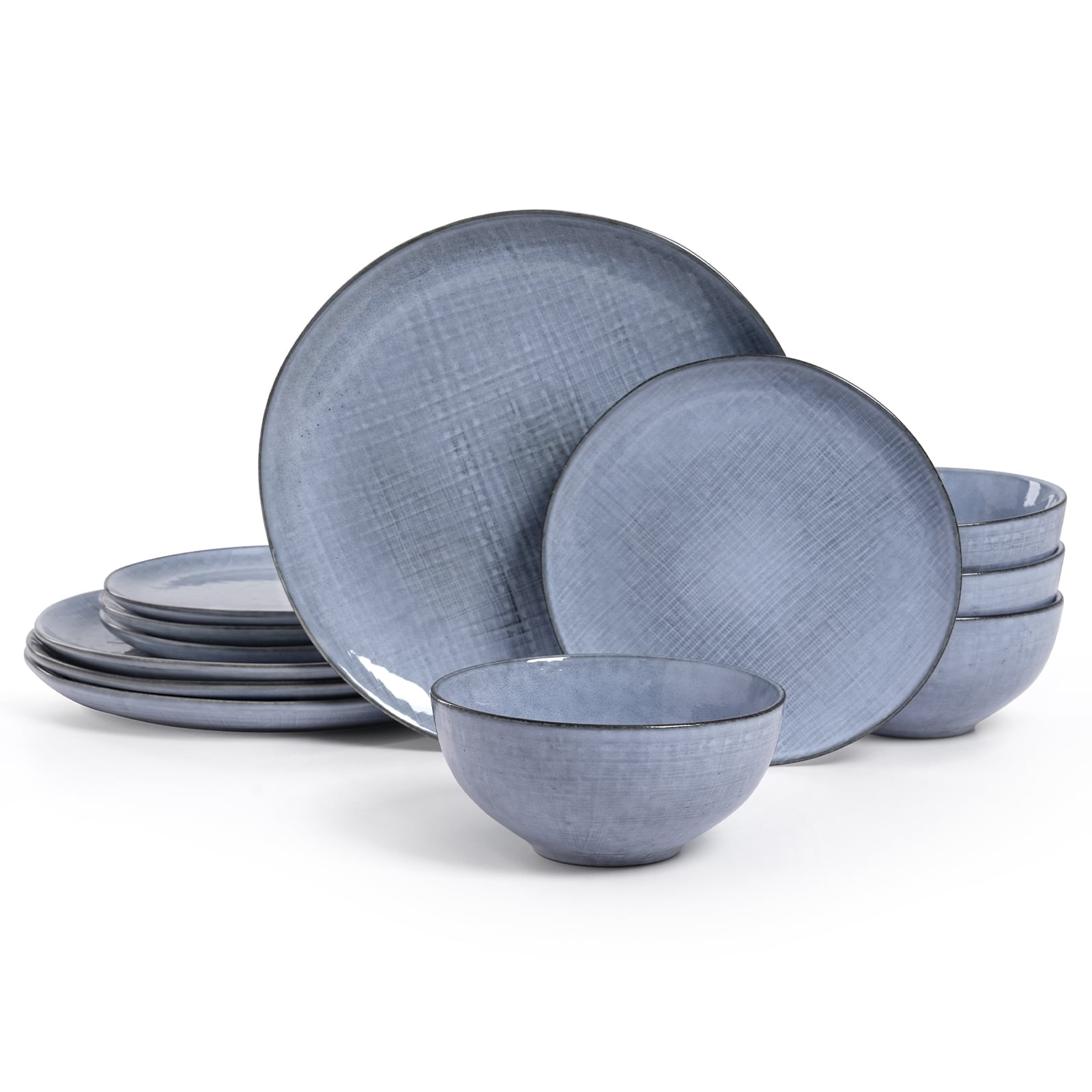 Famiware Moonlight Plates and Bowls Sets, 12 Piece Stoneware Dinnerware ...