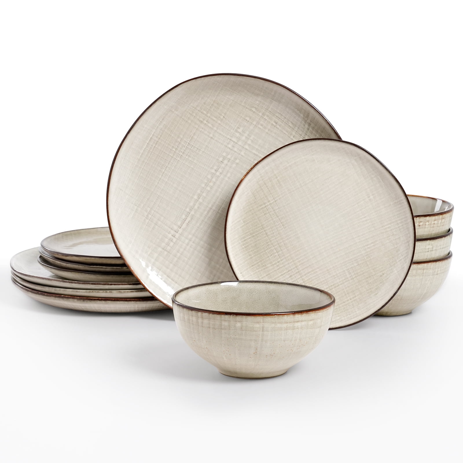 Famiware Moonlight Plates and Bowls Sets, 12 Piece Stoneware Dinnerware ...