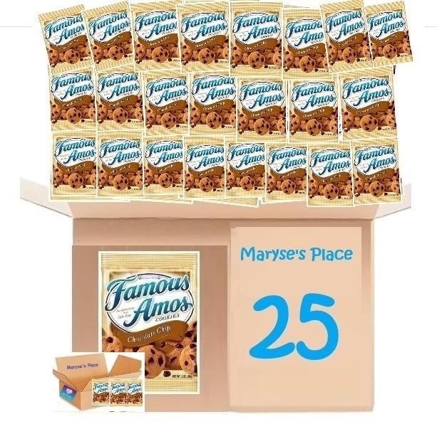 Famous Of Amos Chocolate Chip Cookie Bags, 2oz each, Pack of 25 ...