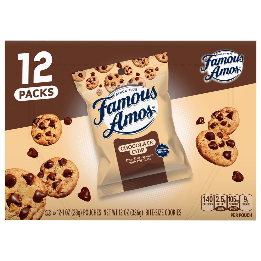 Famous Amos Classic Chocolate Chip Cookies, Single Serve Snacks, 1 Ounce Bag (Pack of 12 ...