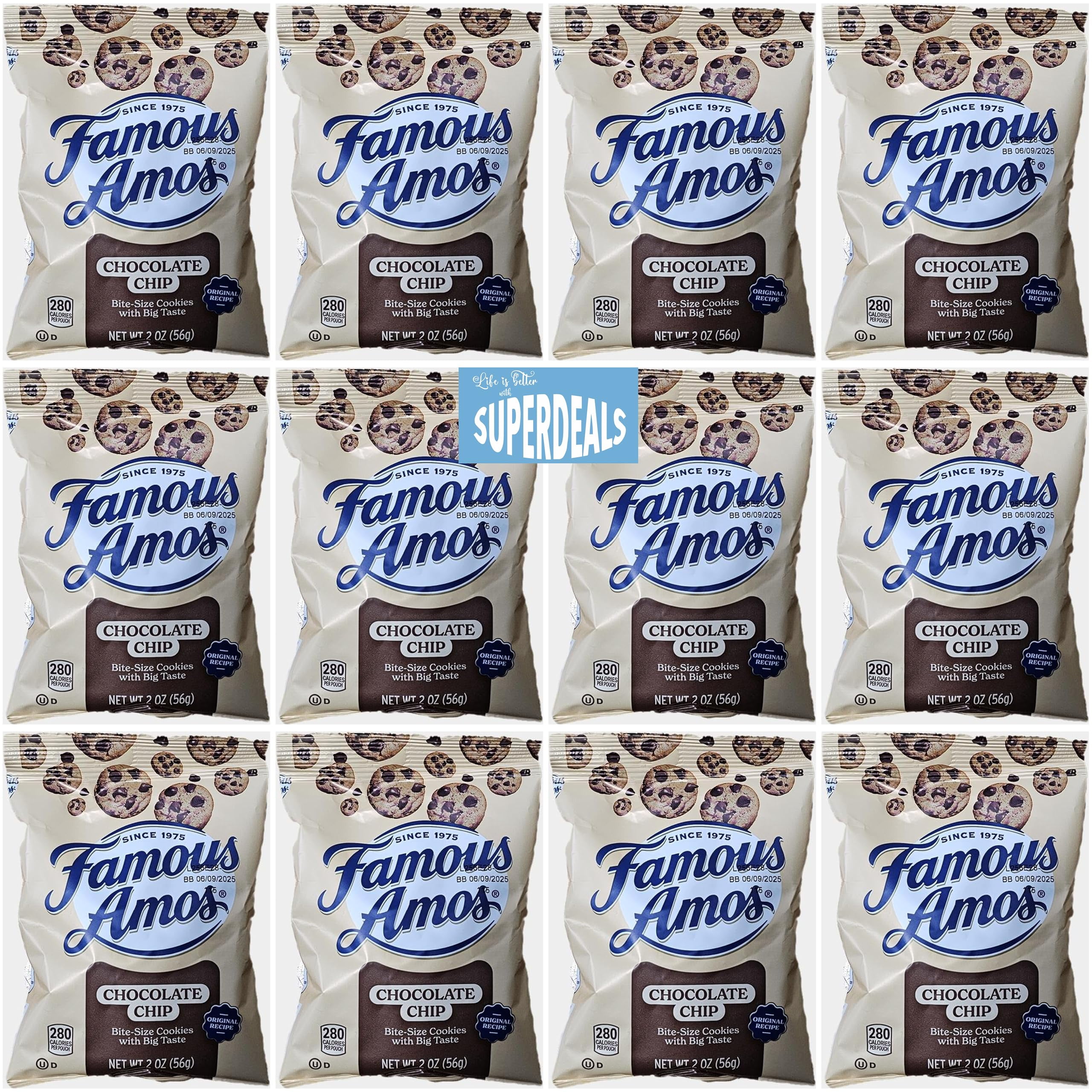 Famous Amos Classic Chocolate Chip Cookies, 2 Ounce Bag (Pack of 12 ...
