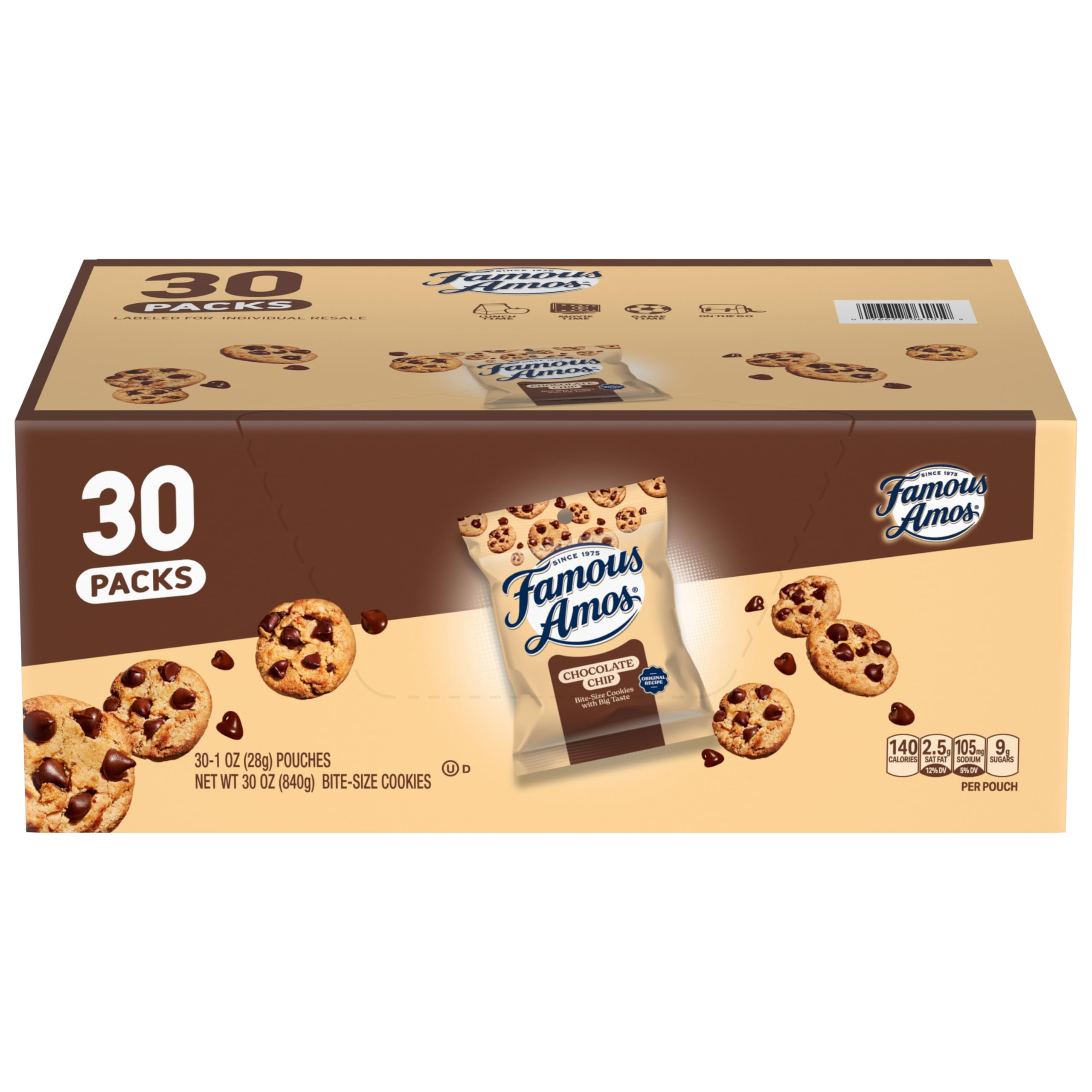 Famous Amos Original Recipe Chocolate Chip BSL1 Bite-Size Cookies, 30 ...