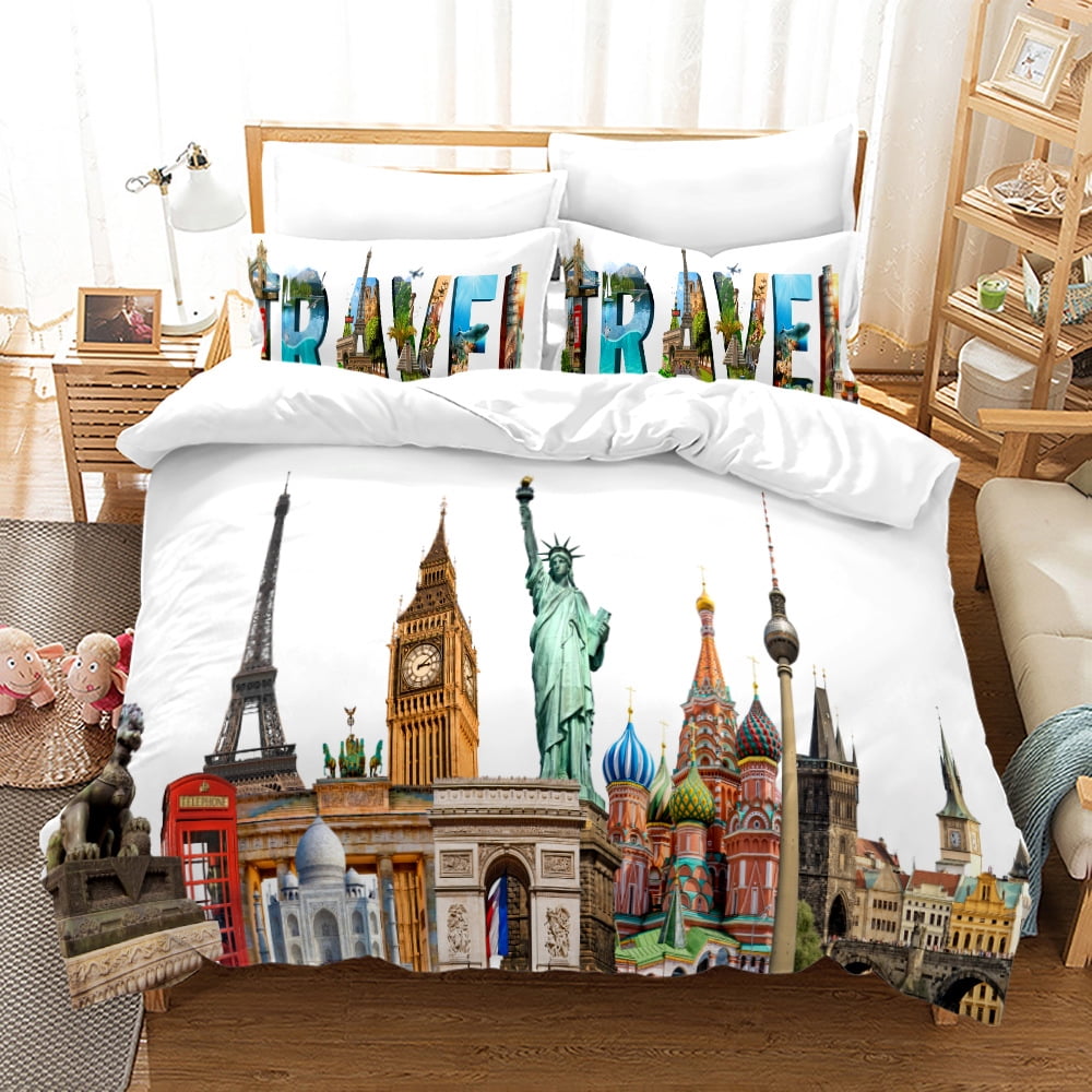 Famous City Landmarks Comforter Set Statue of Liberty/Eiffel Tower ...