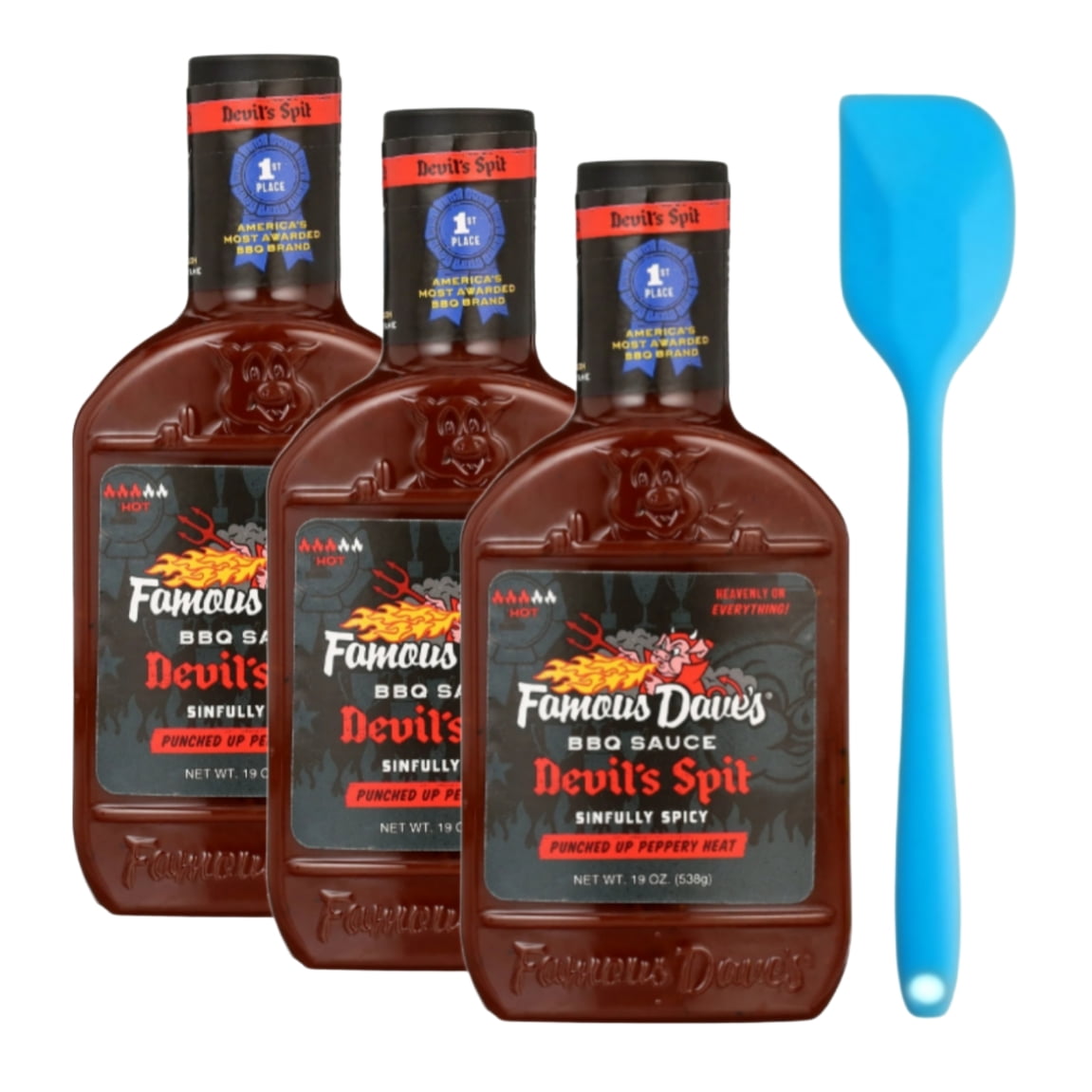 Famous Dave's Devil's Spit BBQ Sauce, 19 oz (3 pack) and 8in Silicone ...