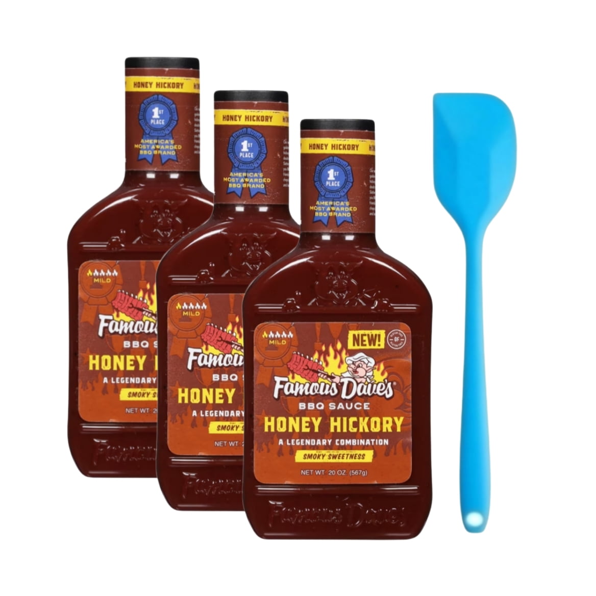 Famous Dave's Honey Hickory BBQ Sauce, 20 oz Bottle (3 pack) and 8in ...
