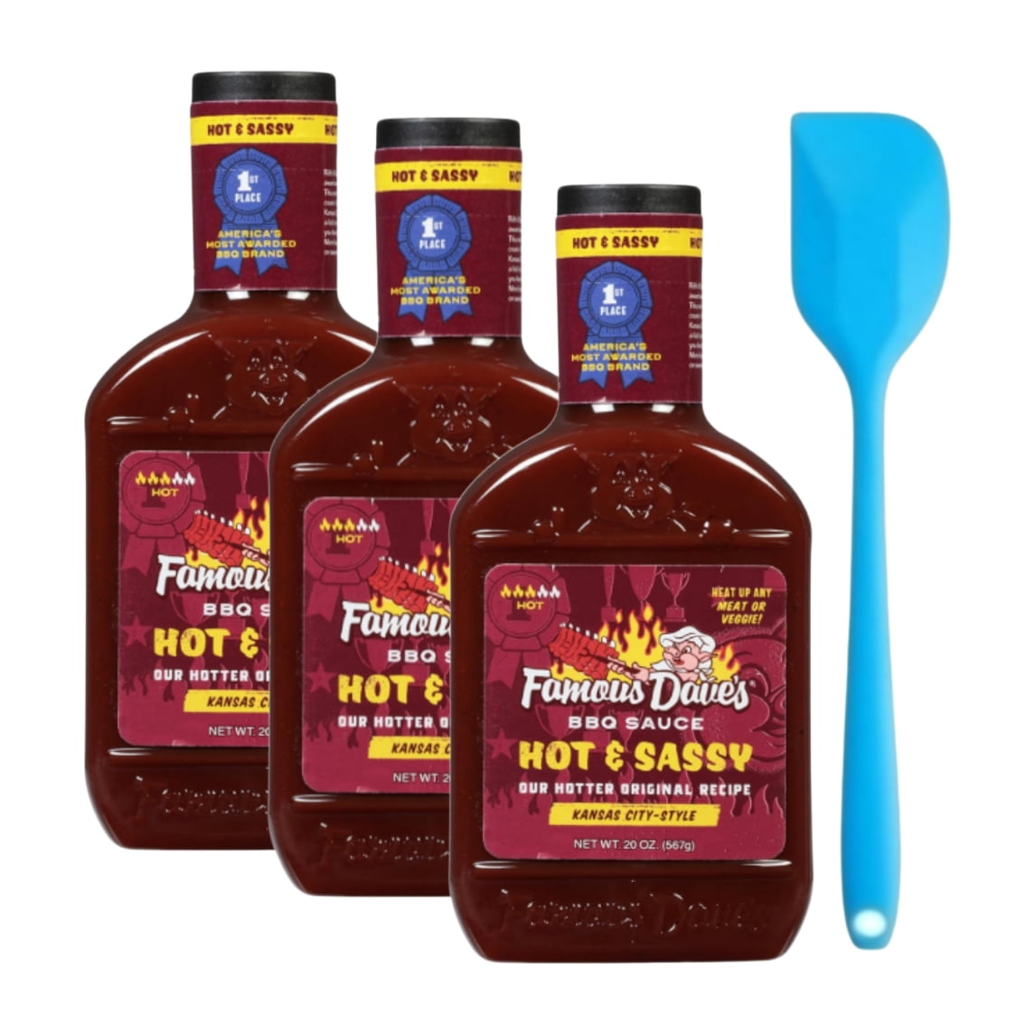 Famous Dave's Hot & Sassy BBQ Sauce 20 oz (3 pack) and 8in Silicone ...