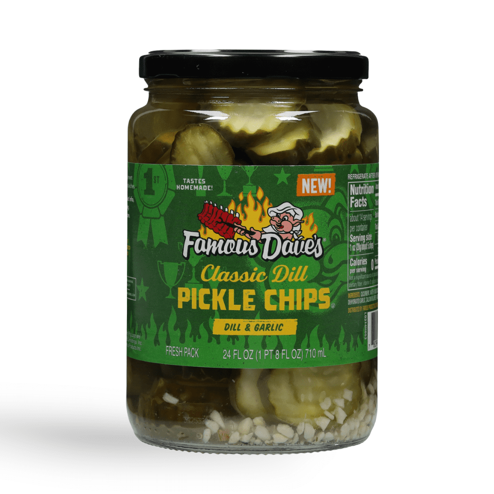 Famous Dave's Pickle Chips, Classic Dill, Dill & Garlic. 24 oz Jar ...