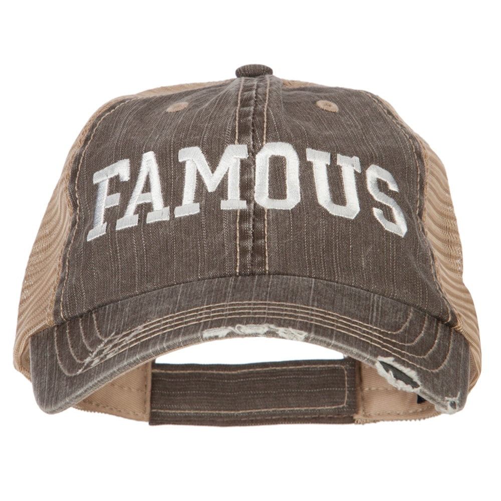Famous Embroidered Low Profile Cotton Mesh Cap - Brown Khaki OSFM ...