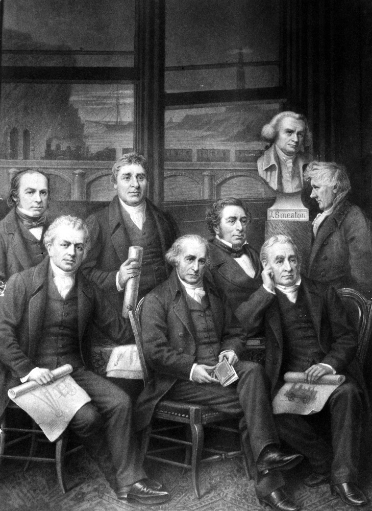 Famous Engineers. Nfictional Group Portrait Of Famous British Engineers ...