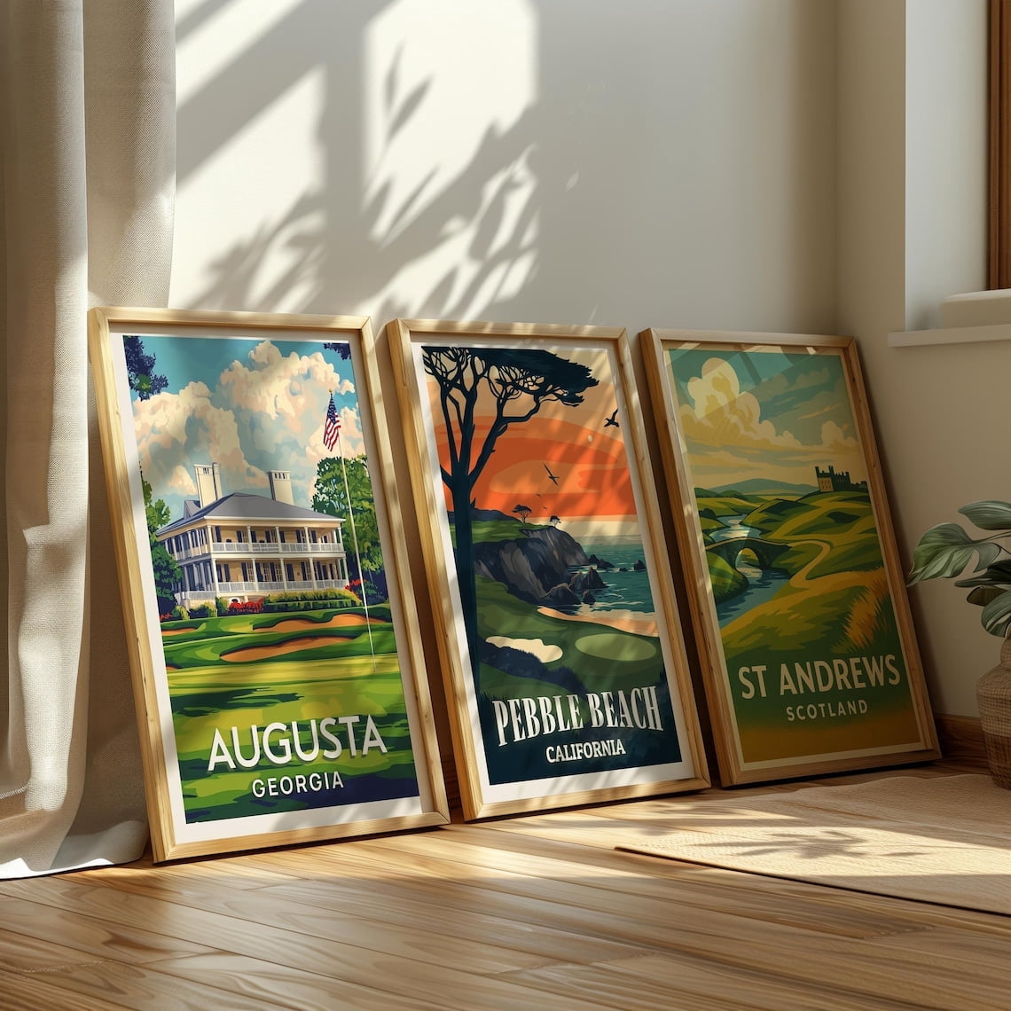 Famous Golf Courses (Augusta Pebble Beach St Andrews) Vintage Golf Gift ...