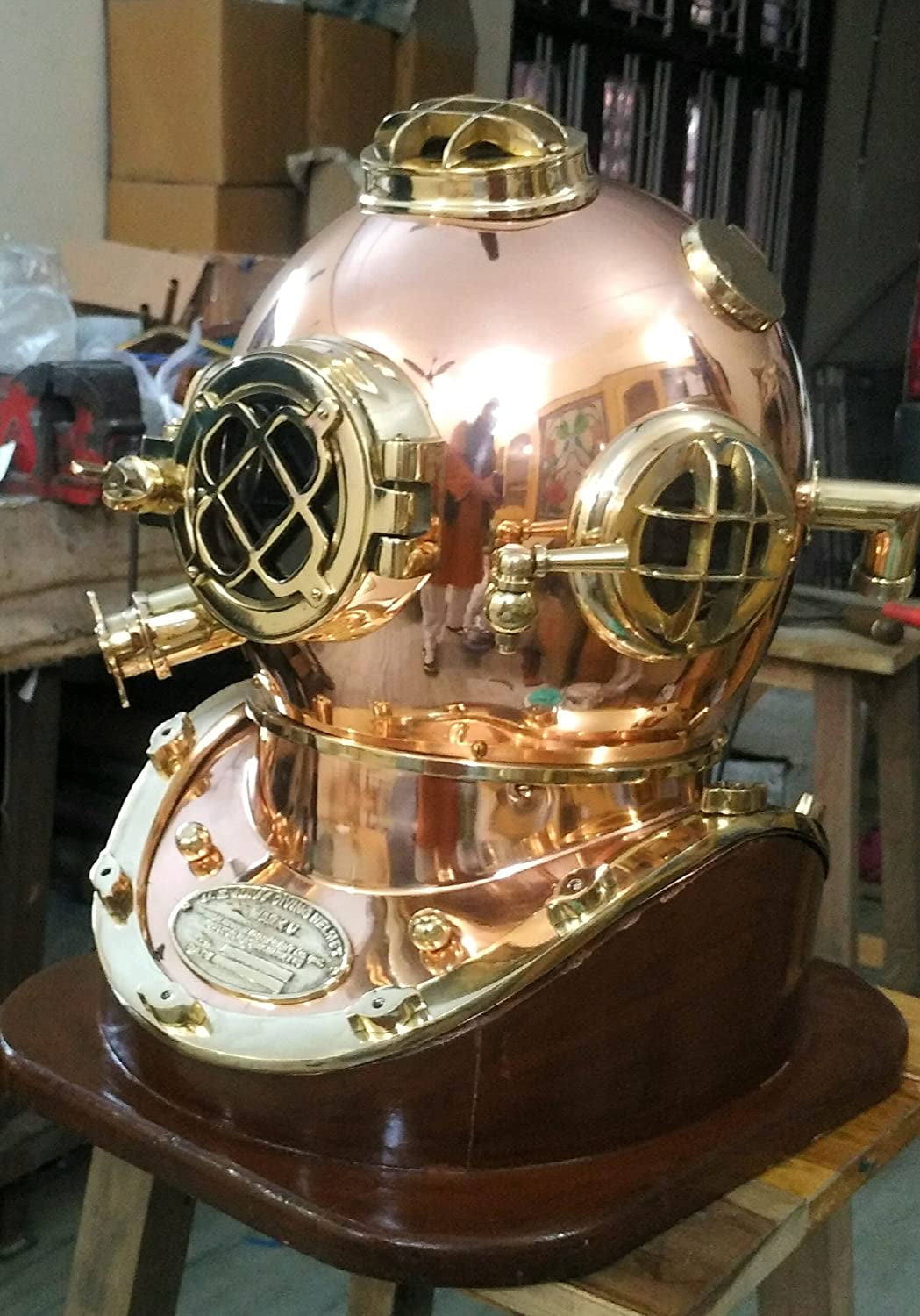 Famous Mark V MkV Replica Copper and Brass Helmet with Base Scuba Dive ...