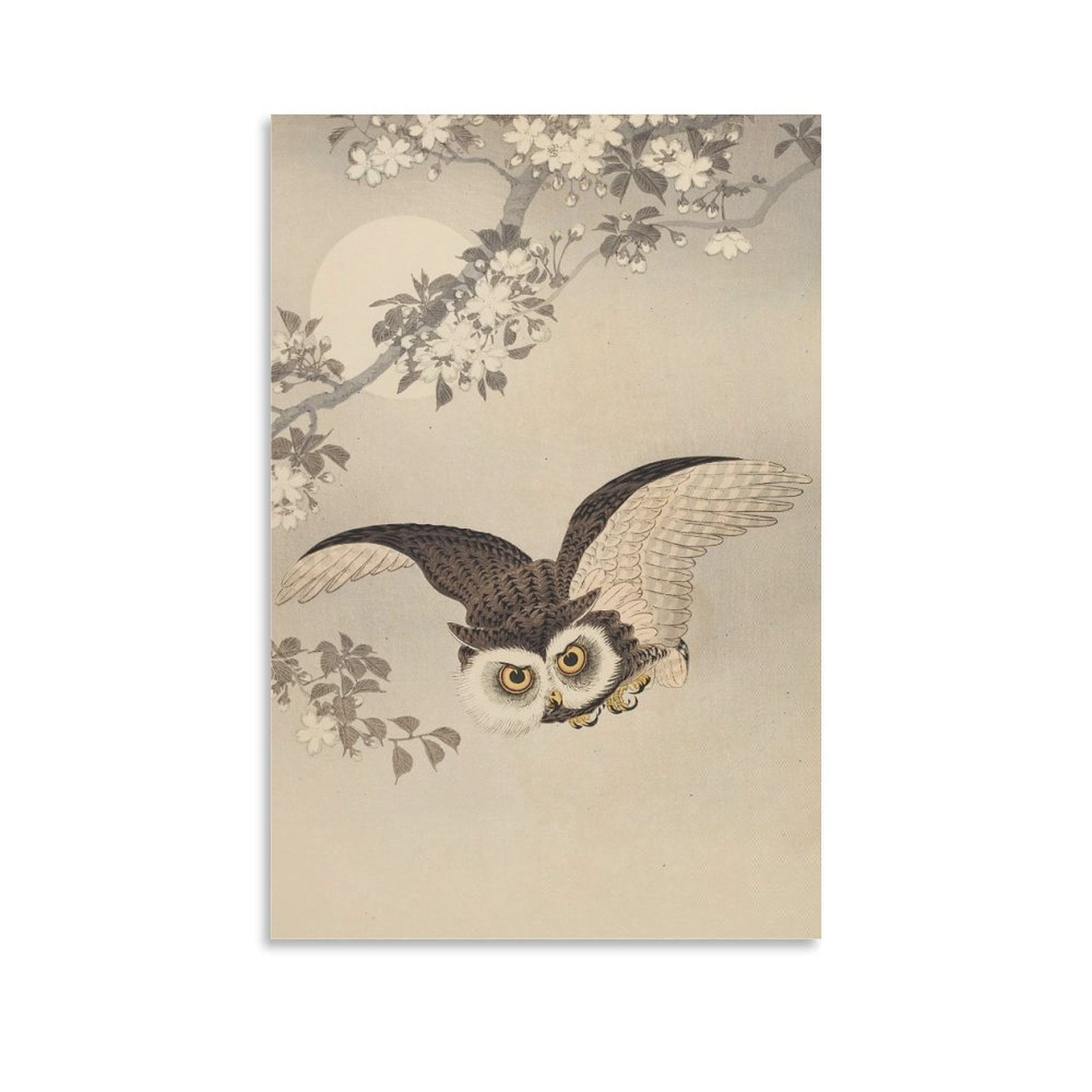 Famous Painter Owl, Cherry Blossoms, And Moon Painting Poster Posters ...
