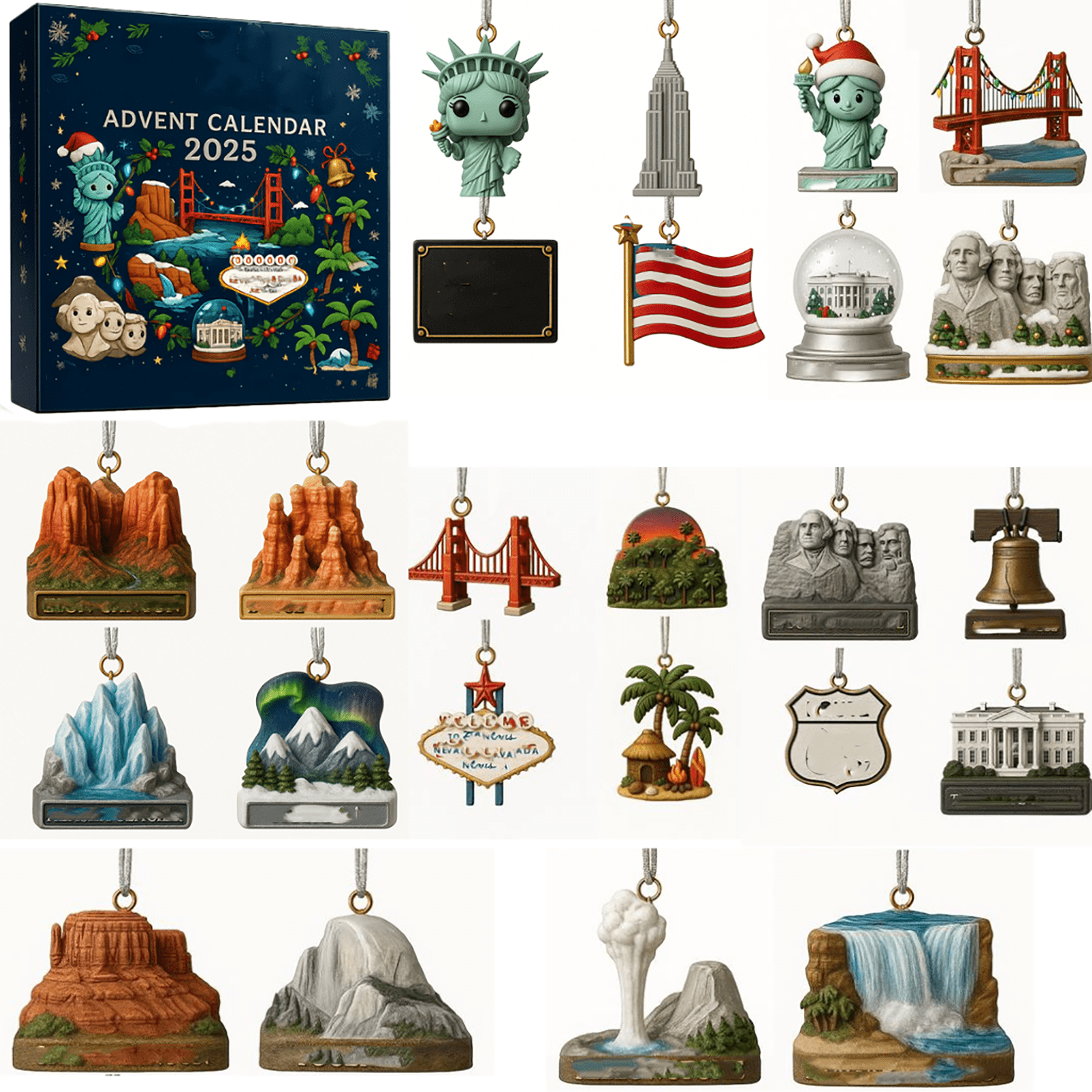 Famous US Landmarks Advent Calendar 2025, 24 Days Christmas Countdown ...