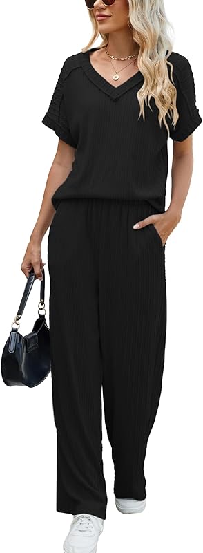 Famulily Womens Cable Knit Two Piece Lounge Set Matching with Short ...