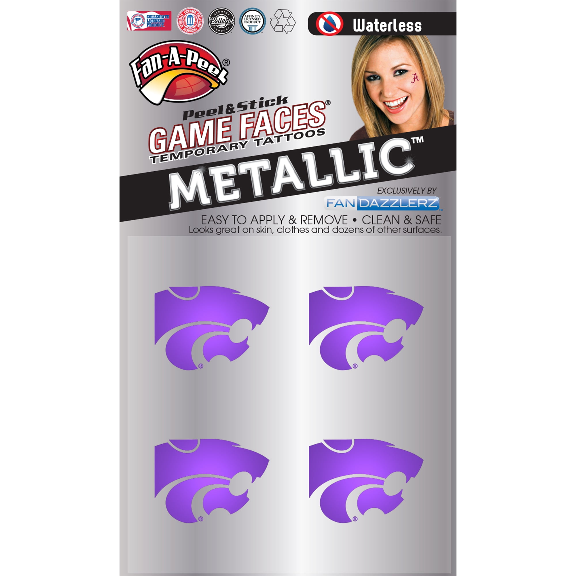 Fan-A-Peel Kansas State Waterless Temporary Tattoos - Hypoallergenic ...