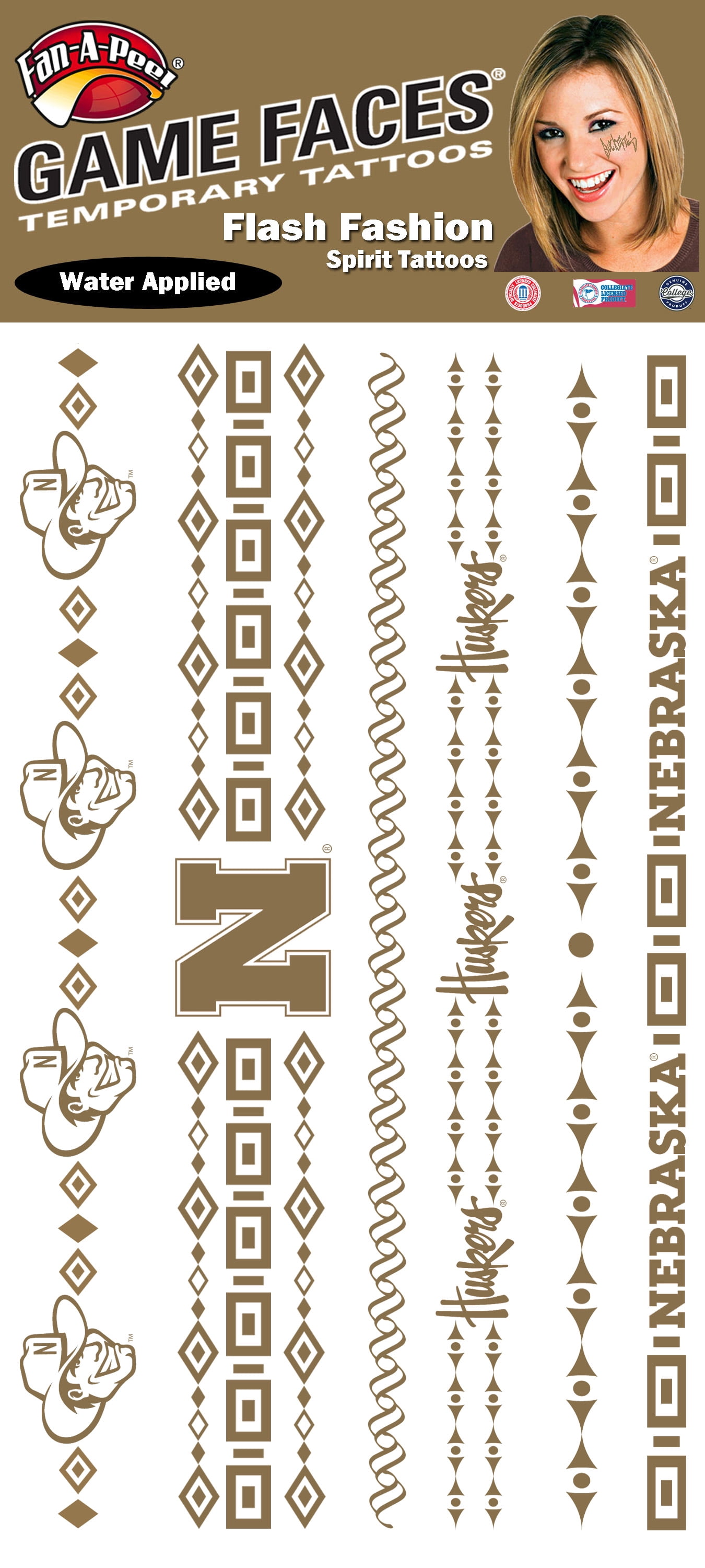 Fan-A-Peel Nebraska Water Based Temporary Tattoos - Hypoallergenic Peel ...