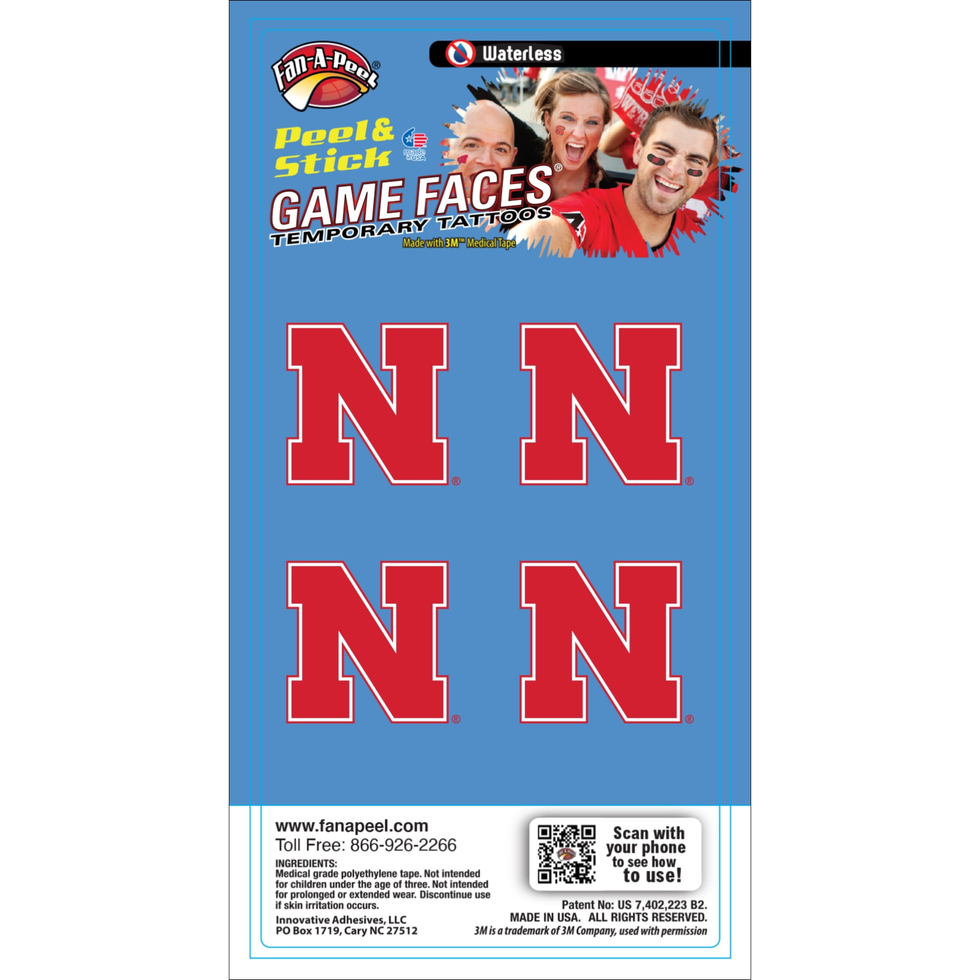 Fan-A-Peel Nebraska Waterless Temporary Tattoos - Hypoallergenic Peel ...
