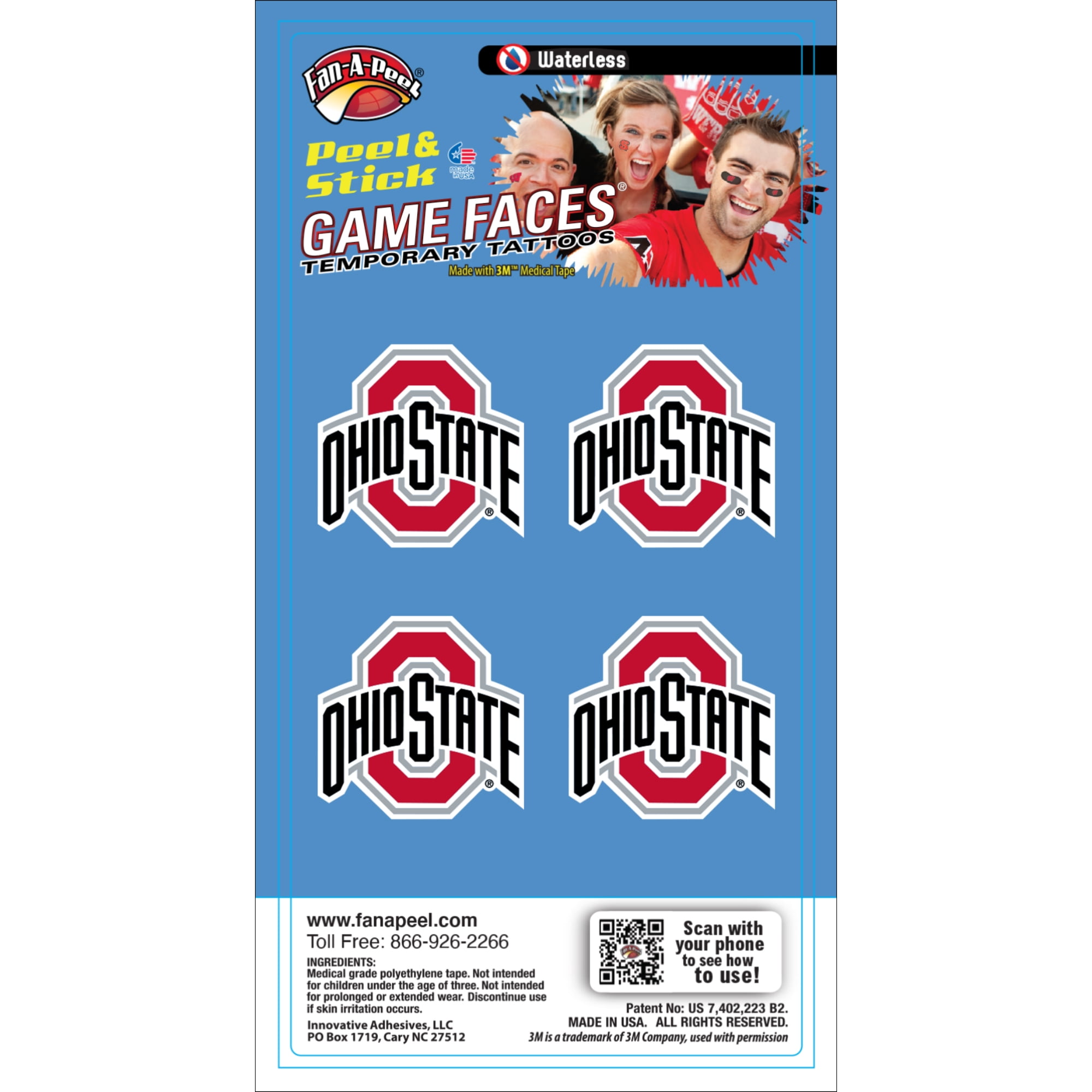 Fan-A-Peel Ohio State Waterless Temporary Tattoos - Hypoallergenic Peel ...