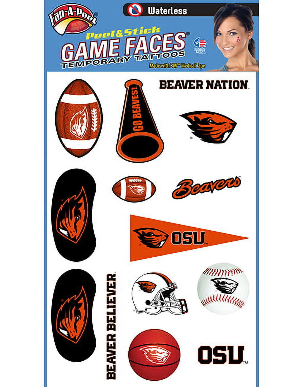 Fan-A-Peel Oregon State Waterless Temporary Tattoos - Hypoallergenic ...