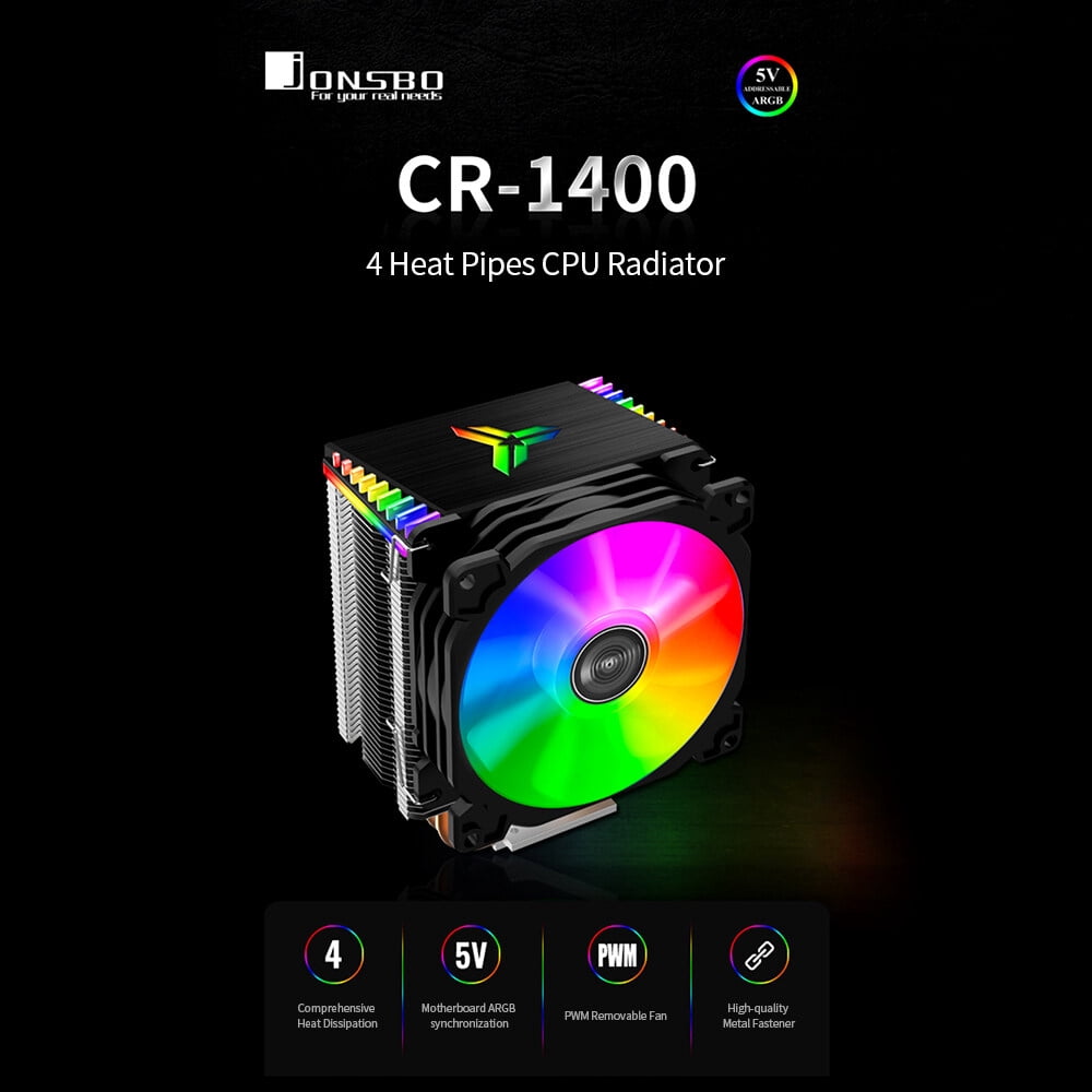 Fan CR-1400 CPU Computer Tower CPU Cooler PWM 4Pin Fan 4 Heat Pipes 5V ...