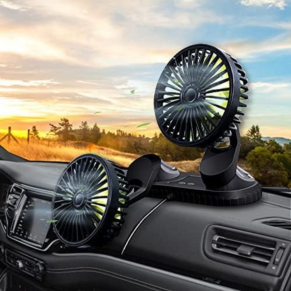 Fan for Car, Double Head Car Fan 360°Adjustable Auto Electric Car ...