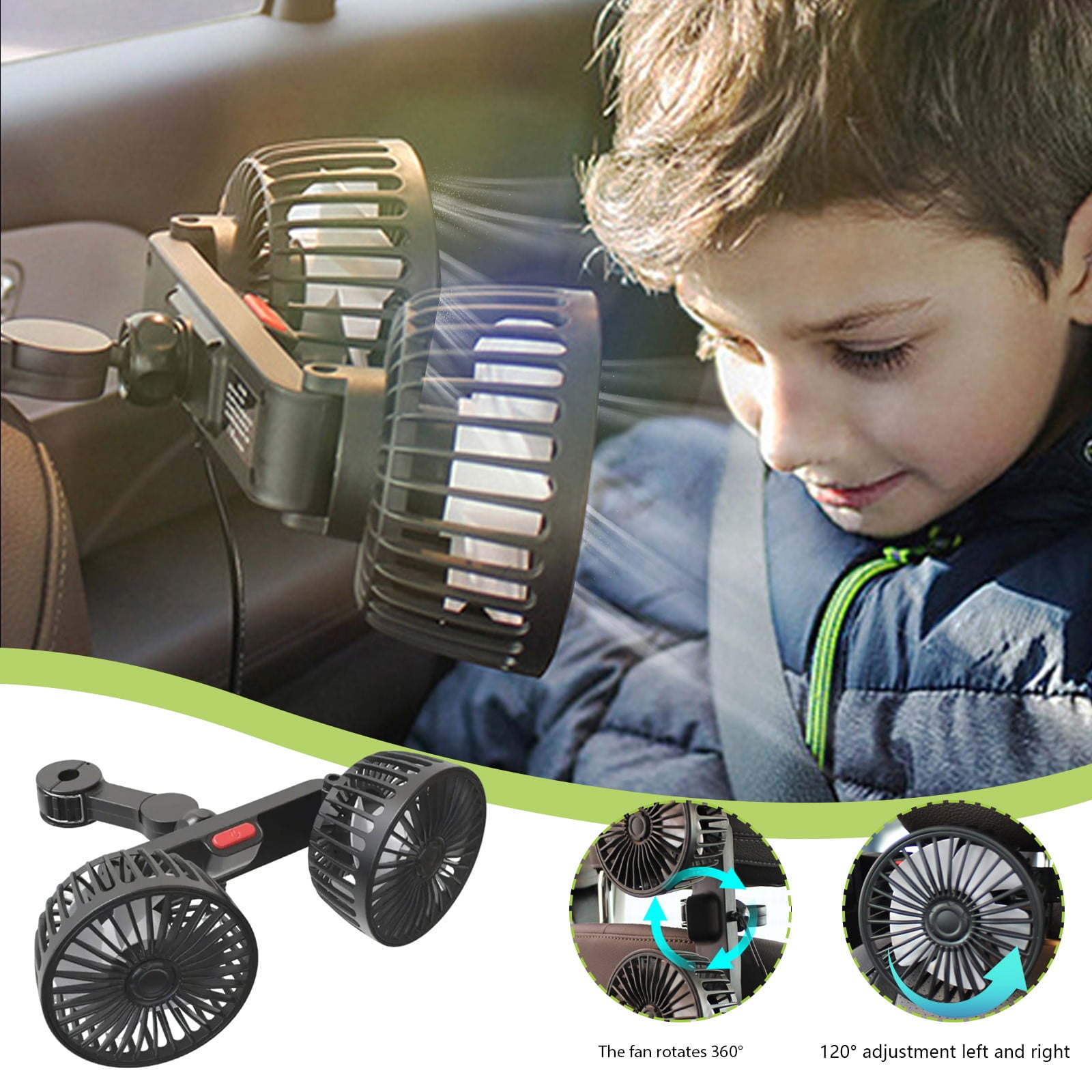 Fan for Car Seat Baby, Rear Car Fan Head USB Car Fan - Brushless Motor ...
