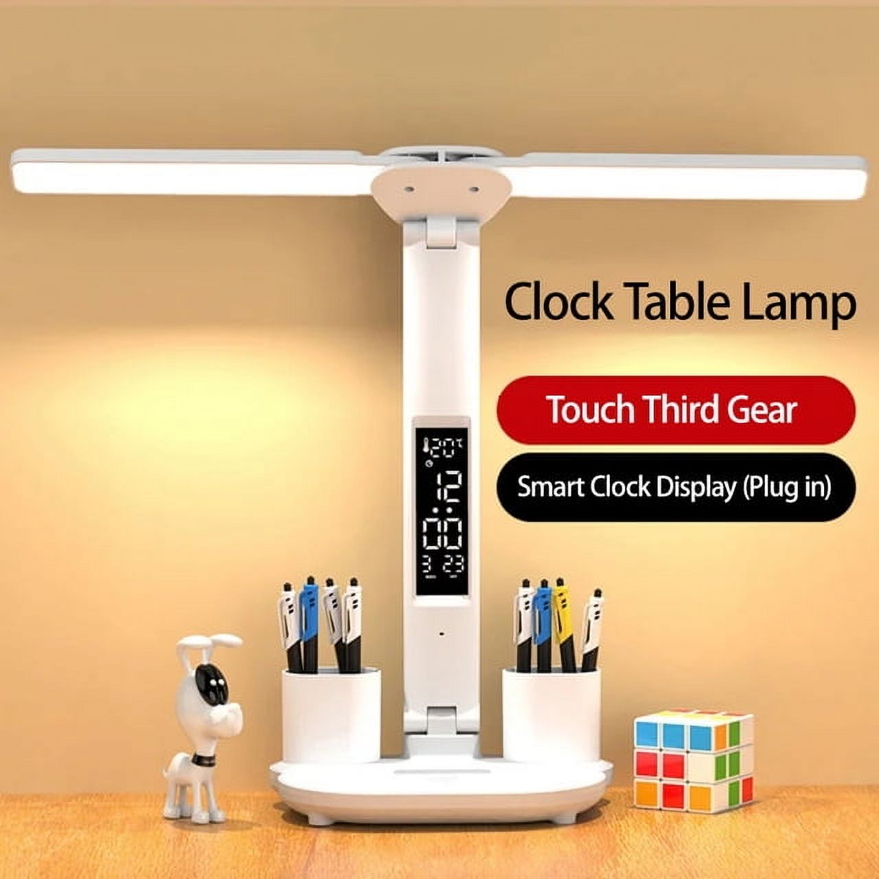 Fan Clock Desk Lamp LED Foldable Both End with Fan Smart Display Clock ...